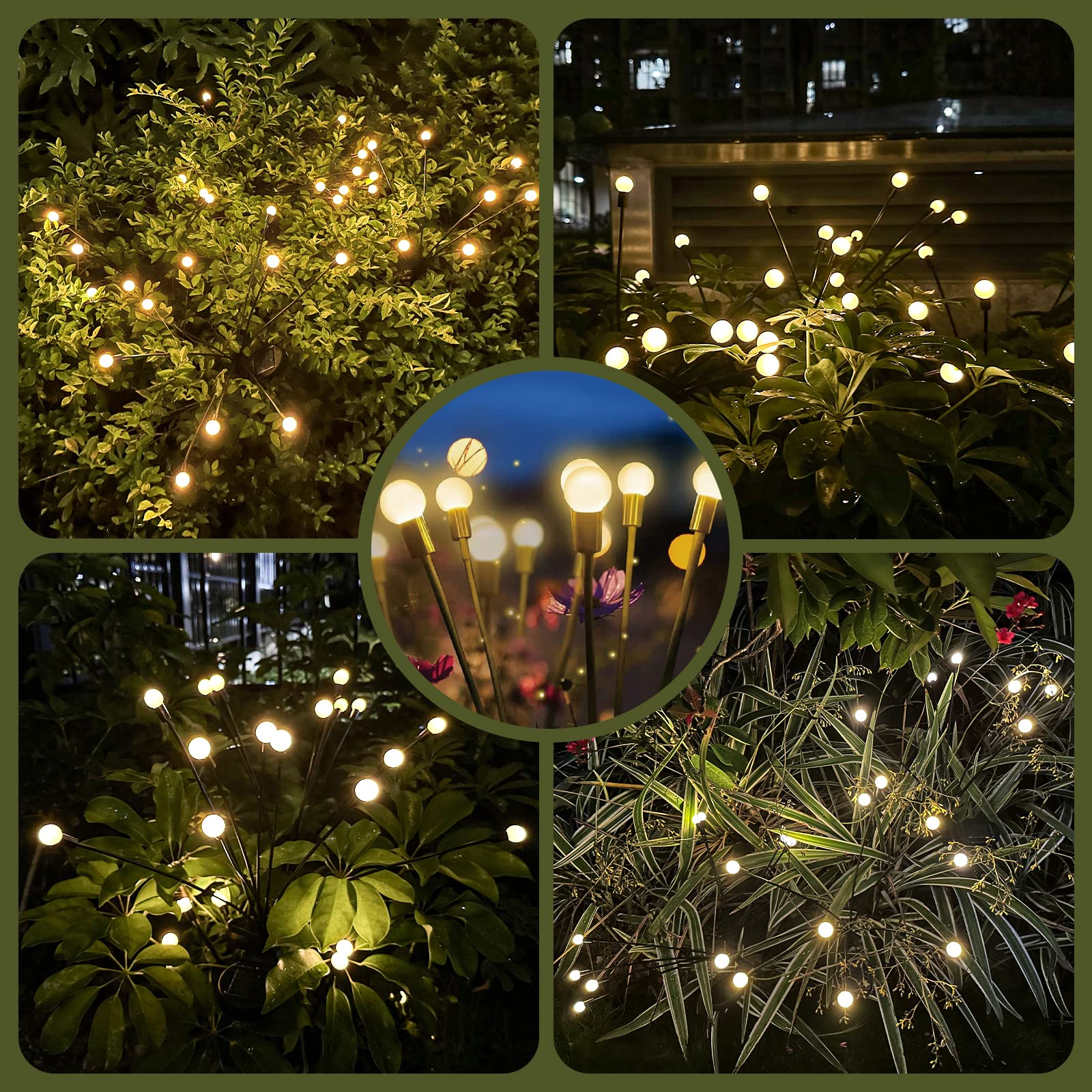 KTEBO 2 Pack Solar Firefly Garden Lights Decor, Solar Outdoor Lights, IP65 Windproof and Rainproof Yard lights, Front Patio Porch Decor, Yard Decorations Outdoor - Warm White 2 * 8 LED