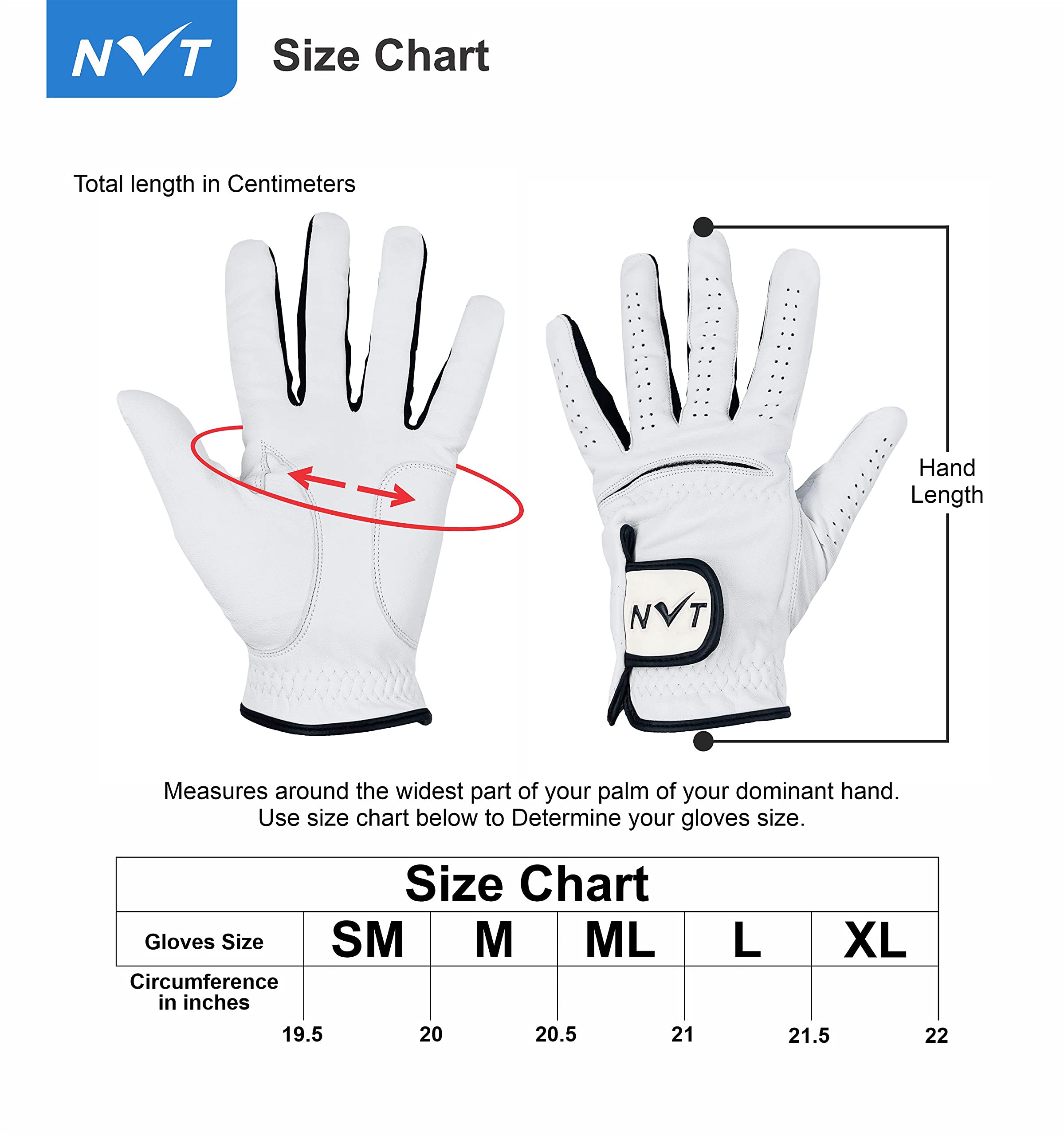 NVT Premium Pro Player Cabretta Leather Golf Glove, Stable Grip Men Golf Gloves, Left Hand (Large L Size).