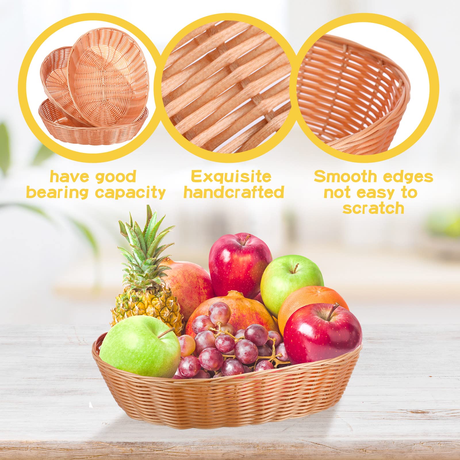 Mumufy 24 Pcs Plastic Oval Baskets Bulk 12.6 Inch Large Food Storage Basket Fruit Vegetables Woven Basket Empty Toy Gift Baskets Bread Basket for DIY Easter Basket Serving Display Home Restaurant