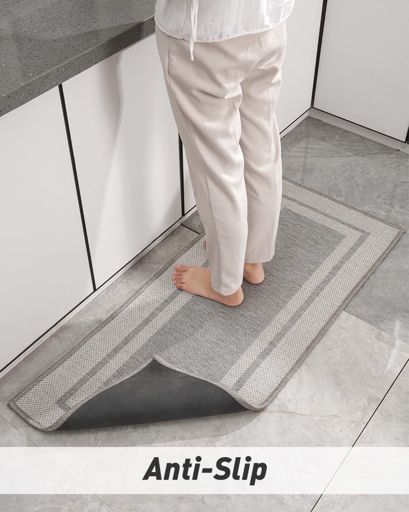 PADOOR Kitchen-Rugs Washable, Rubber Backing Non-Slip Kitchen Mat,Absorbent Kitchen Floor Mats in Front of Sink, Kitchen Mats for Floor Grey 17"x32"