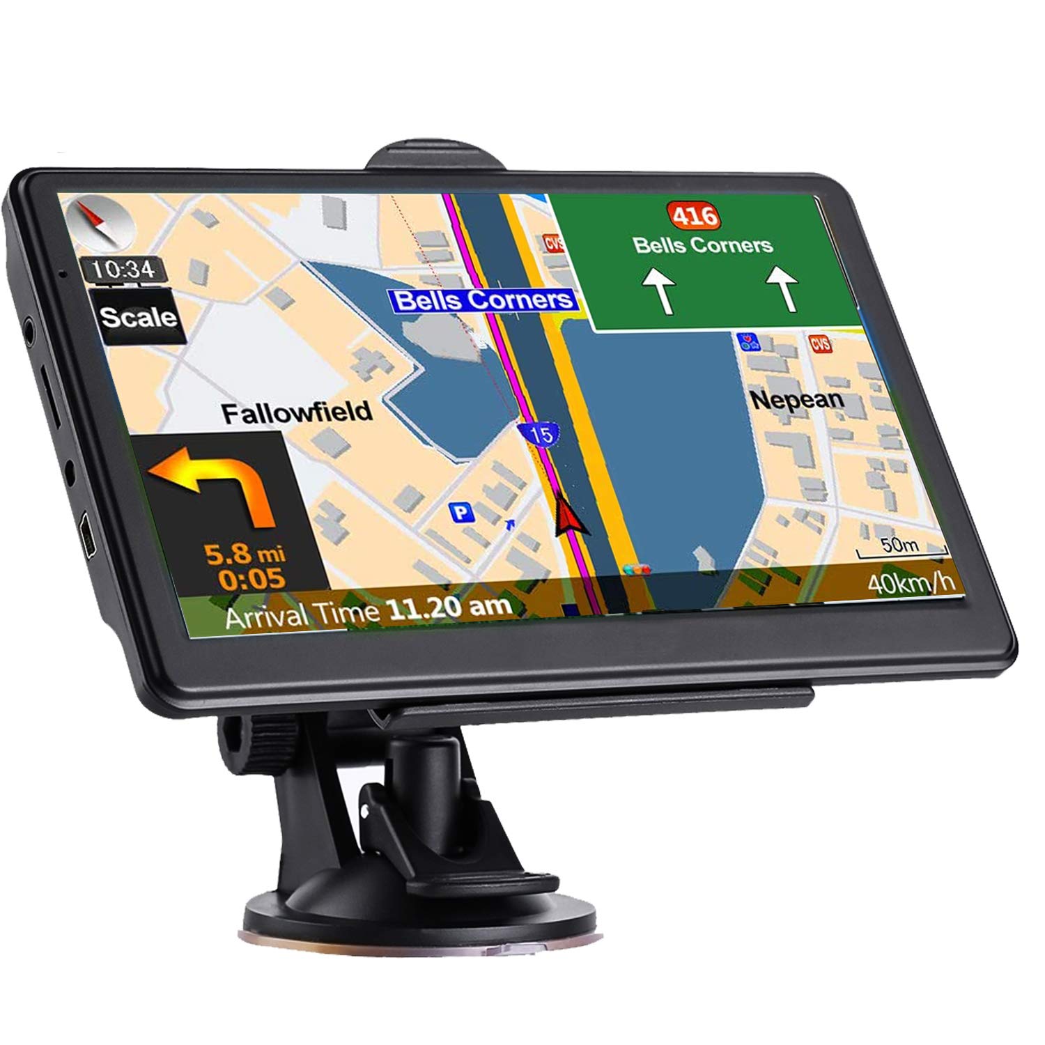 NAVRUF GPS Navigation for Car 7 Inch HD with High Resolution Touch Screen Real Voice Direction Vehicle GPS Navigator Lifetime Map Updates (Dark Gray)
