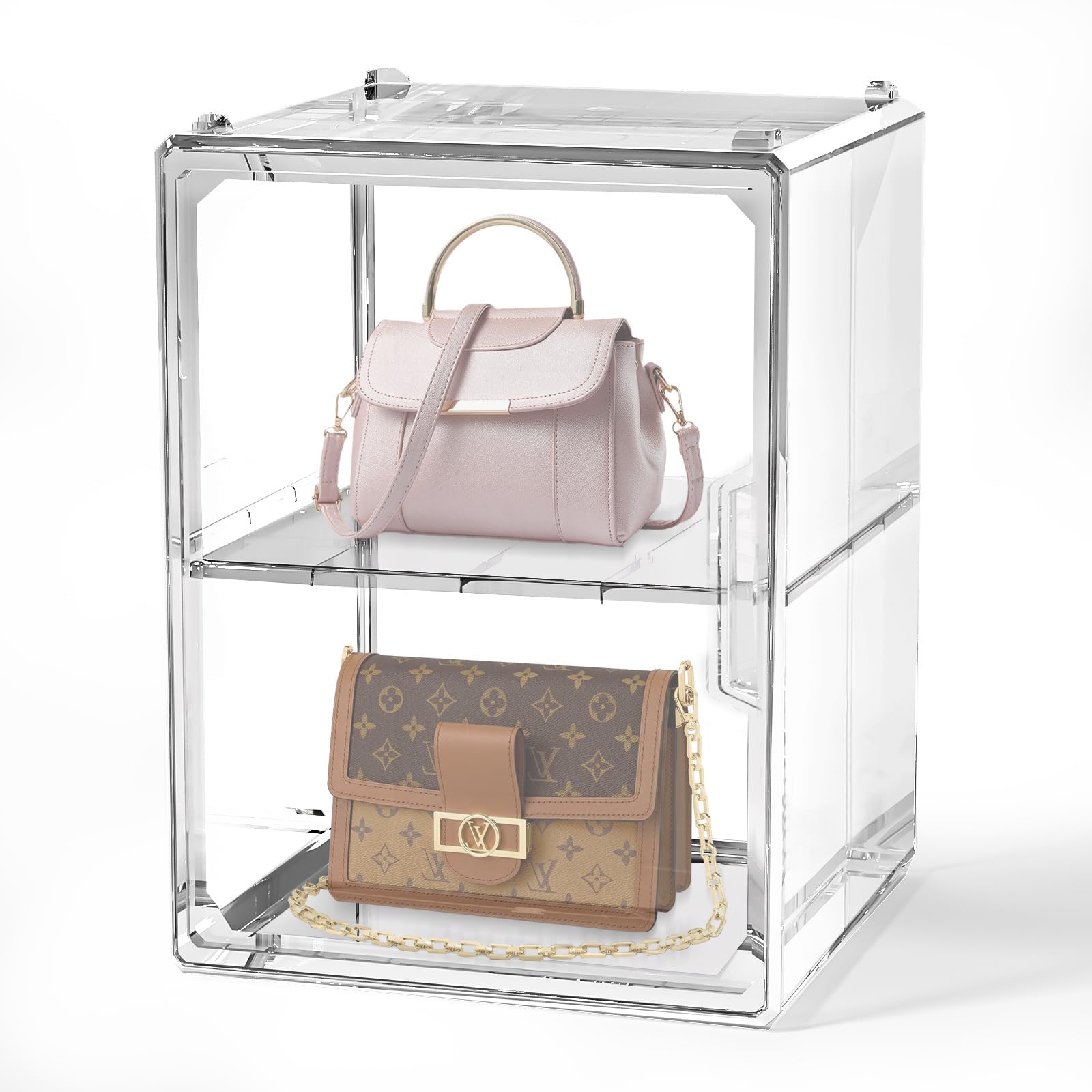UTHIN 9Pack X-Large 2 Tiers Acrylic Display Case with Division Board, Clear Storage Box for Loungefly Backpack, Anti-Dust Stackable Bag Container Box with Magnetic Door