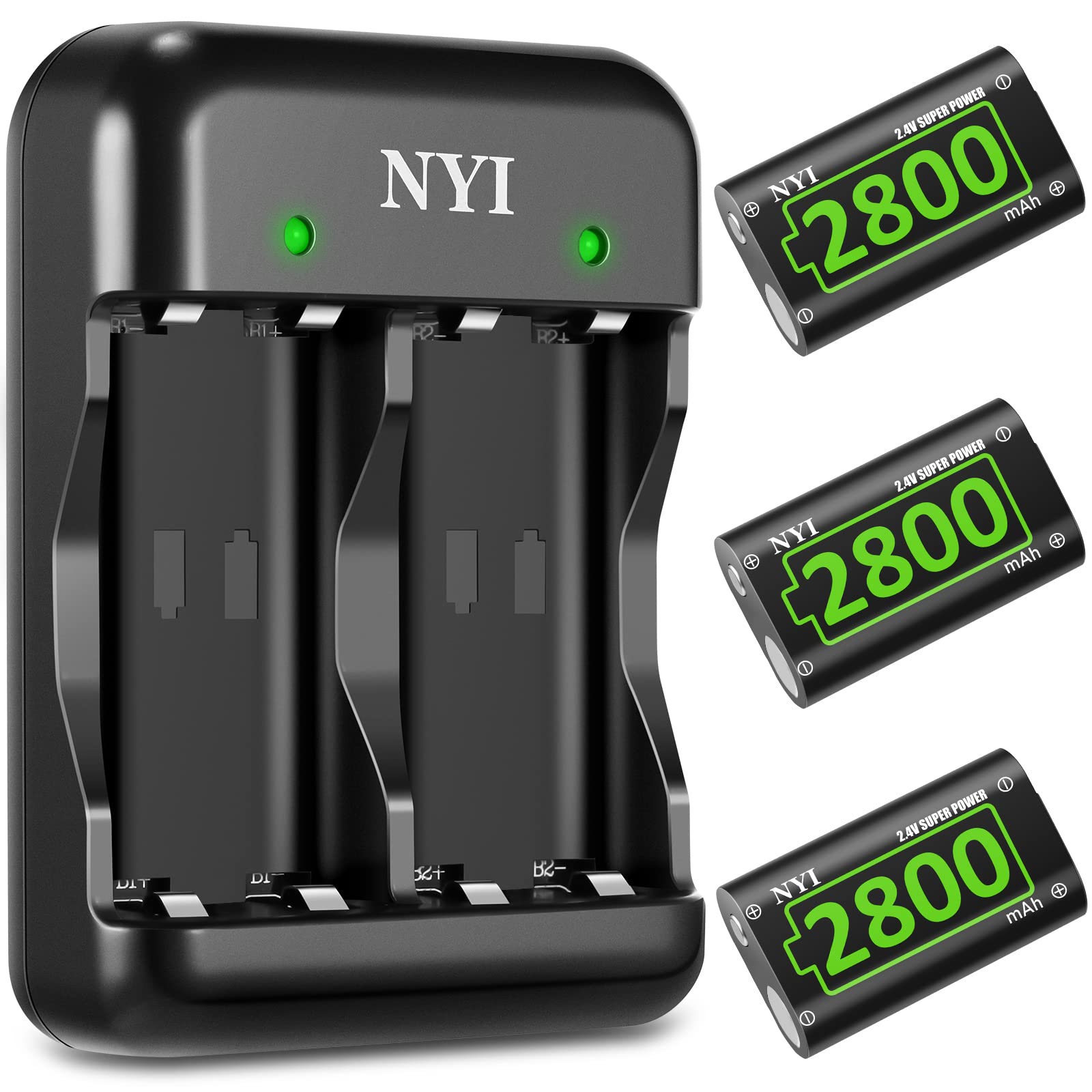 NYI 2800mAh Controller Battery Pack for Xbox One/Xbox Series X/Xbox Series S/Xbox One S/Xbox One X/Xbox One Elite,2x2800 mAh Rechargeable Battery and Charger