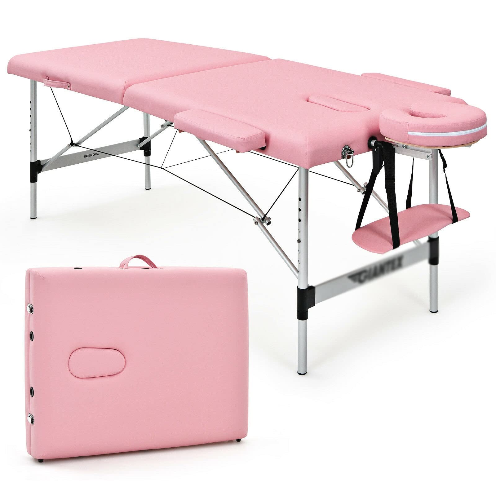 ZHYH 84" L Portable Massage Table Adjustable Salon Spa Bed W/Carry Case Pink Cradle