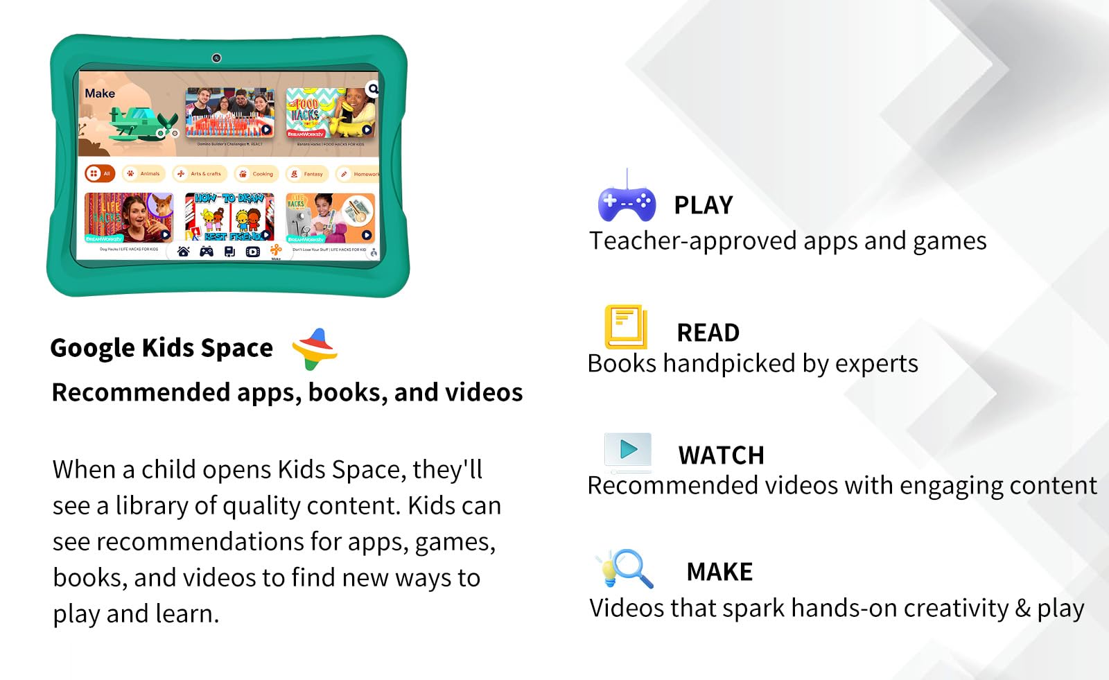 NOBKLEN Kids Tablet 10 Inch, Android 13, 4GB+64GB, 8-Core CPU, WiFi 6, 12H Battery Life, Parental Control, 1280 * 800 HD Display, Dual Cameras, Shockproof Case, Pre-Installed Educational Apps