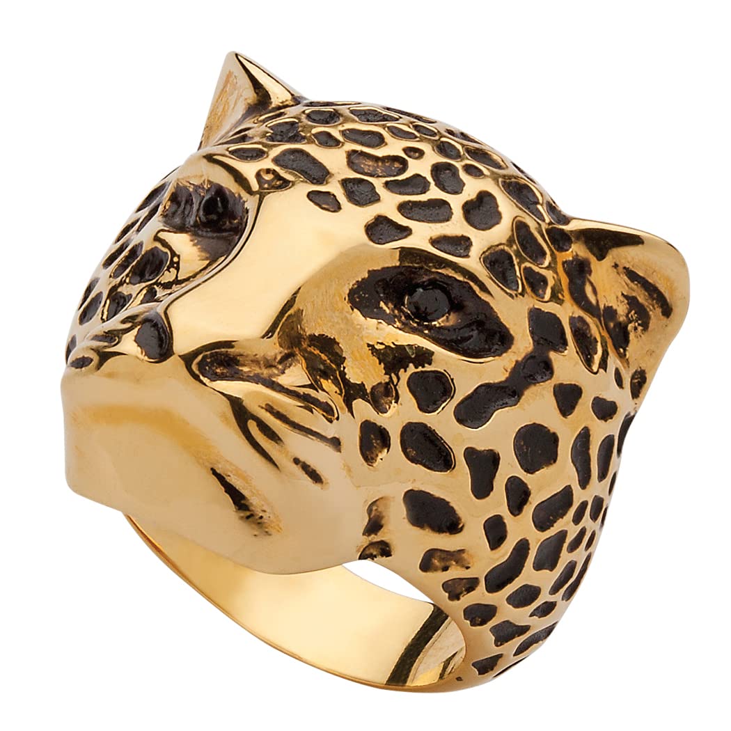 PalmBeach Yellow Gold-Plated Round Black Crystal Leopard Ring Sizes 6-10 Size 8