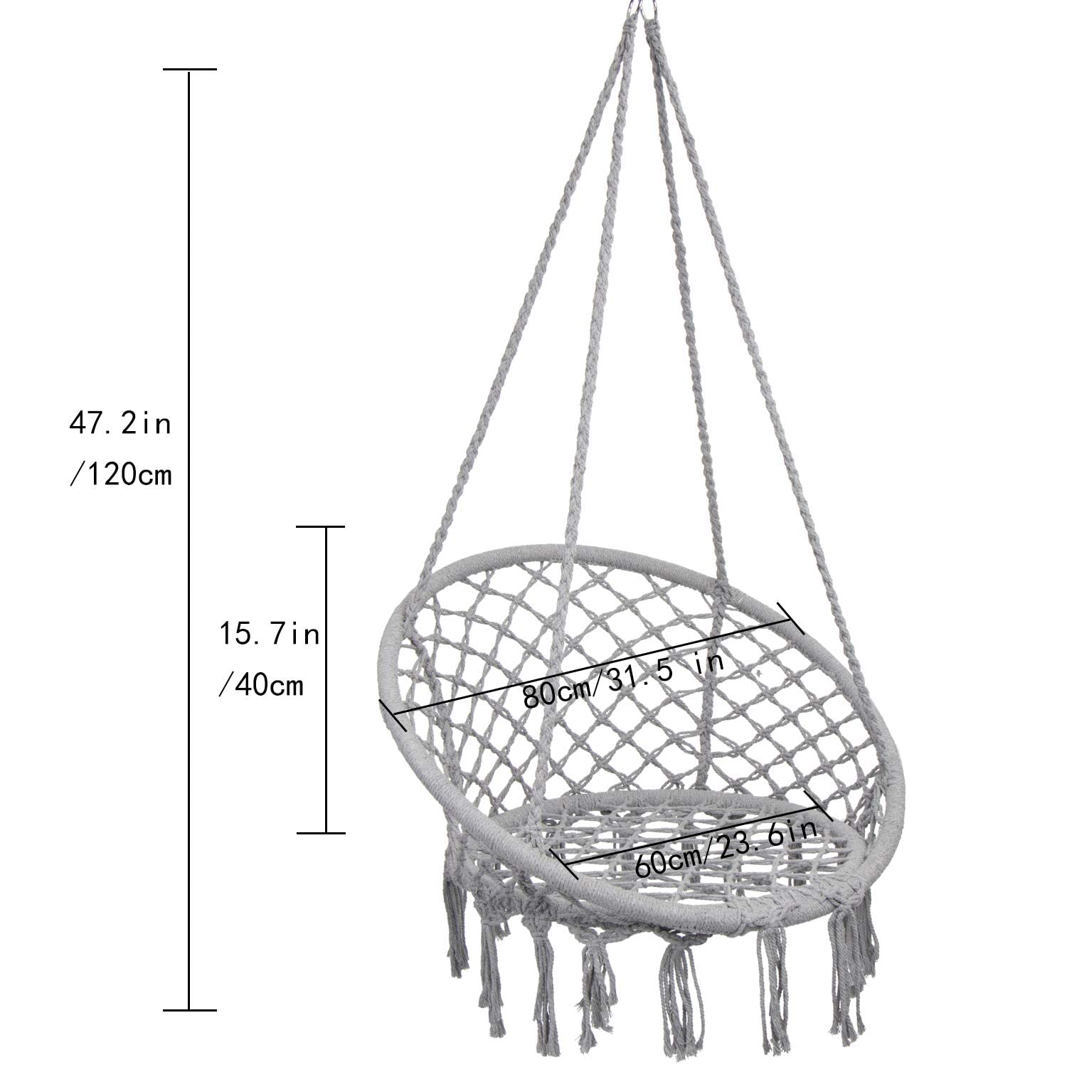 Y- STOP Hammock Chair Macrame Swing, Max 330 Lbs, Hanging Cotton Rope Hammock Swing Chair for Indoor and Outdoor Use, Light Grey