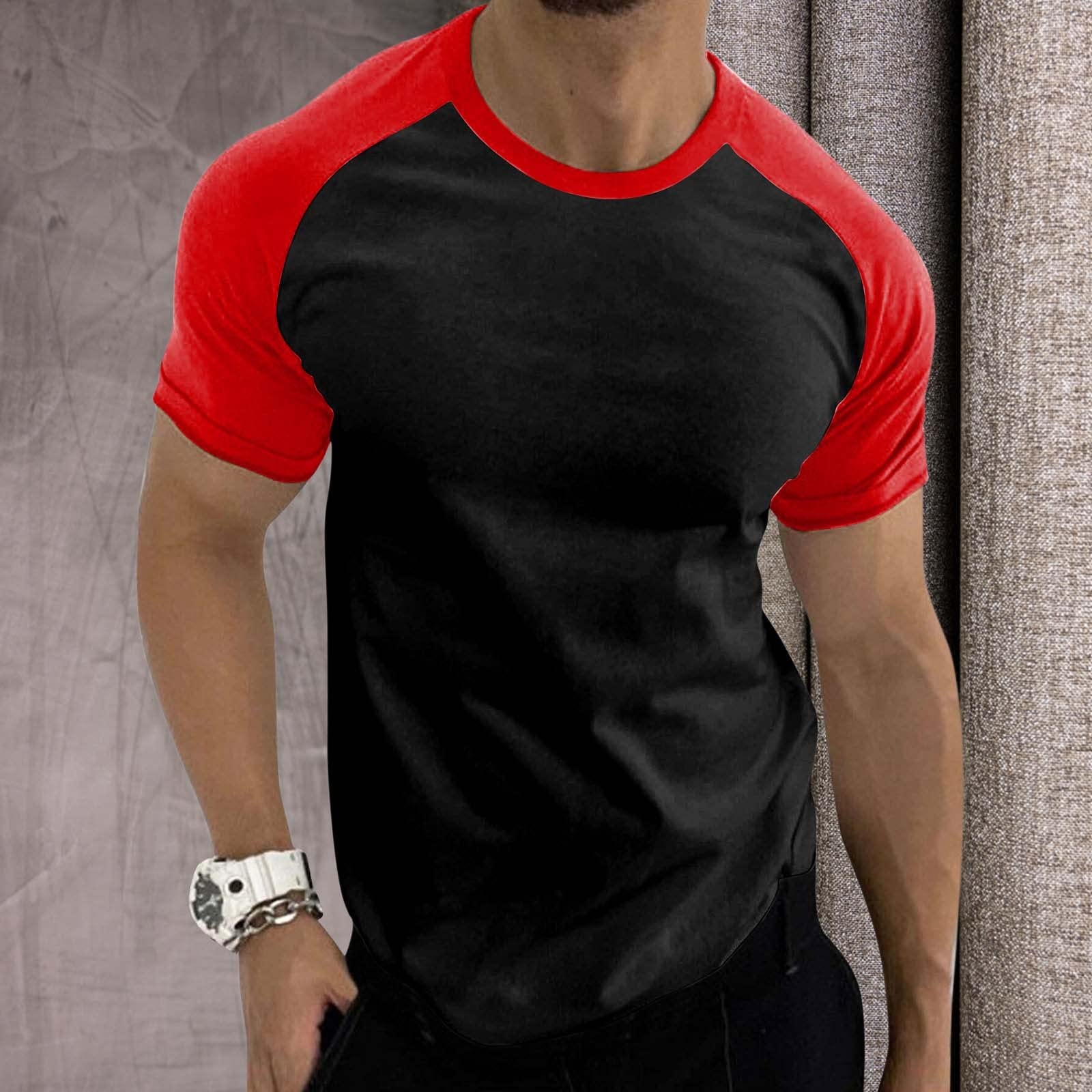 queshizhe Mens Relaxed Fit Short Sleeve T Shirt Brown Fitted Shirts Men (Hot Pink, M)