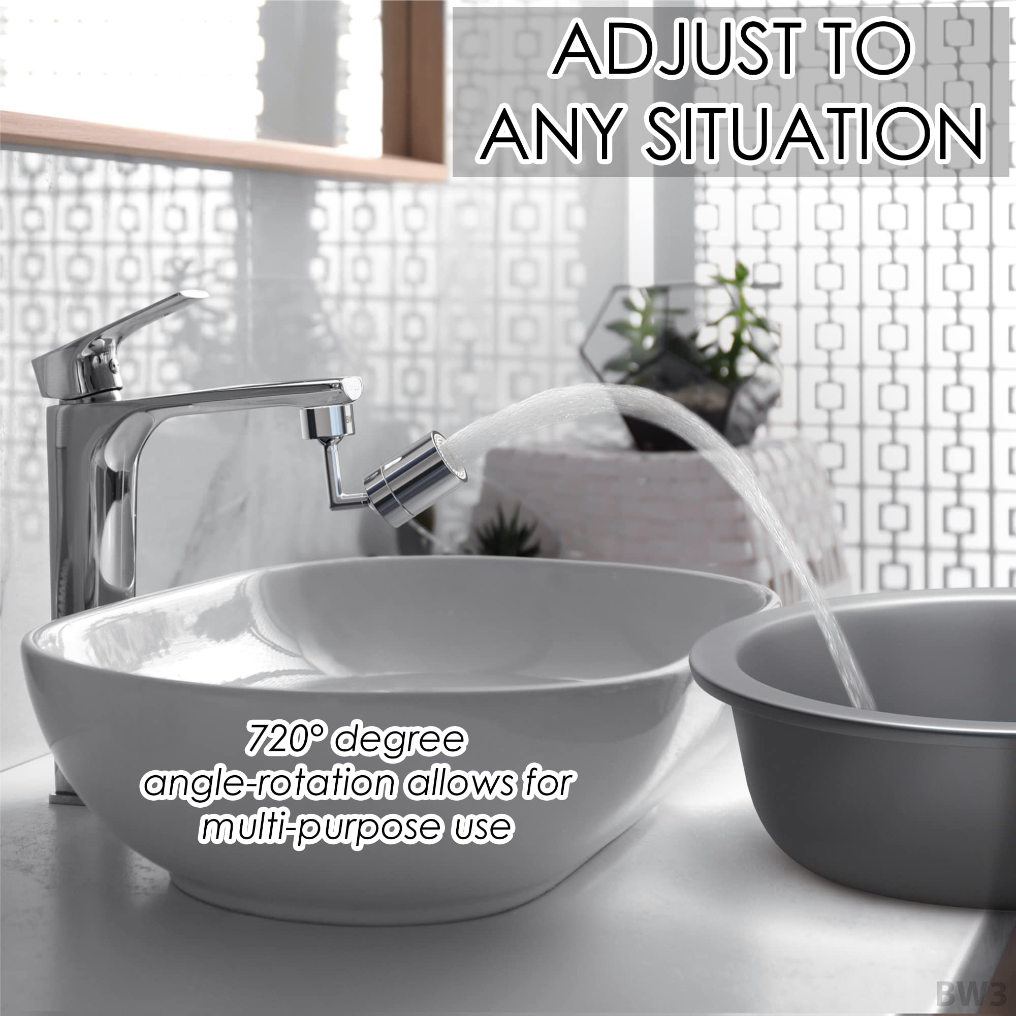Swivel Sink Chrome Faucet Aerator for Face, Eyewash, and Gargle – 720 Degree Rotatable Sink Adapter Sprayer Attachment for Kitchen or Bathroom Male or Female Thread – Easy to Install