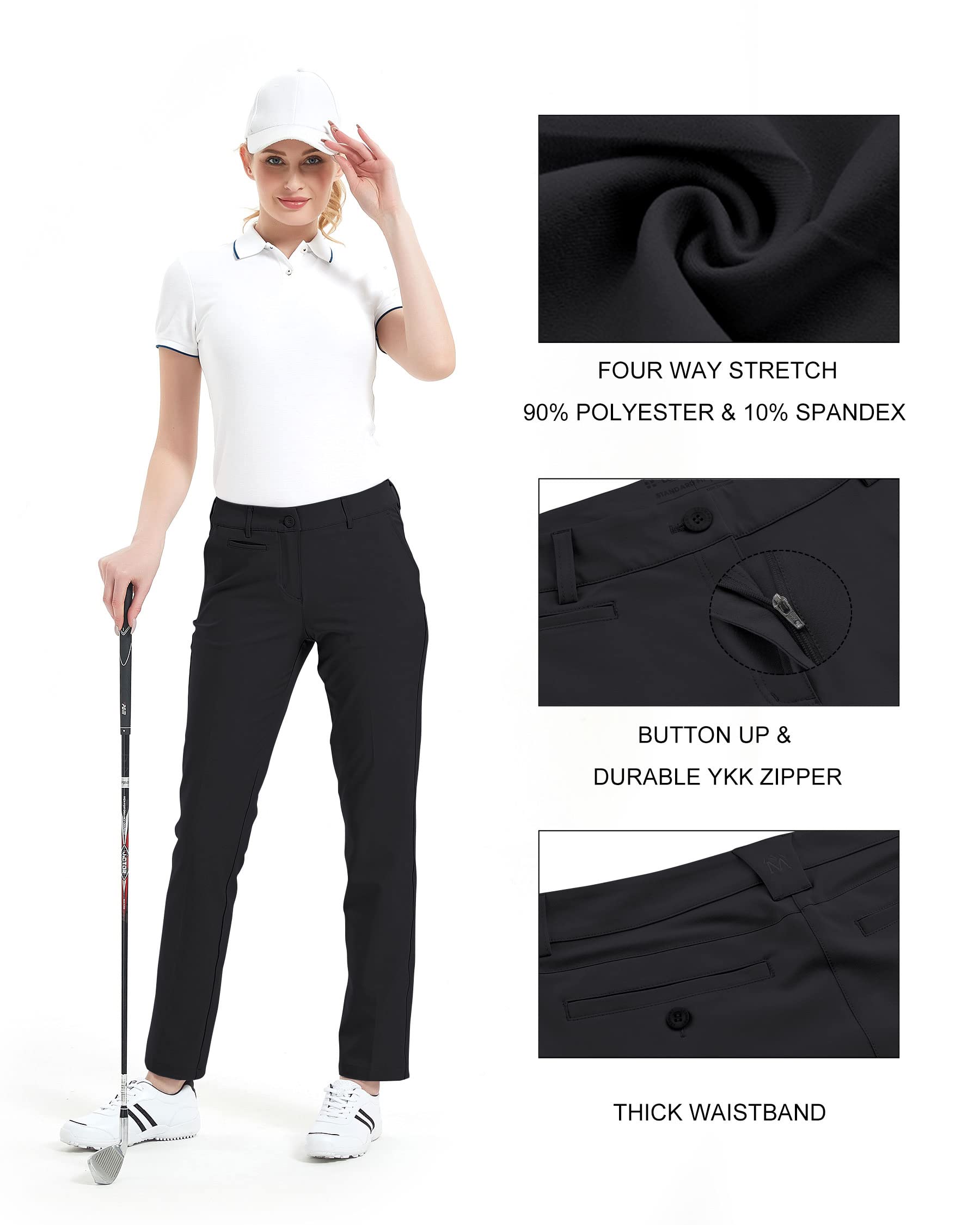 Lesmart Womens Pants Golf Stretch Lightweight Breathable Quick Dry Work Ladies Golf Pants with Pockets 4 Black