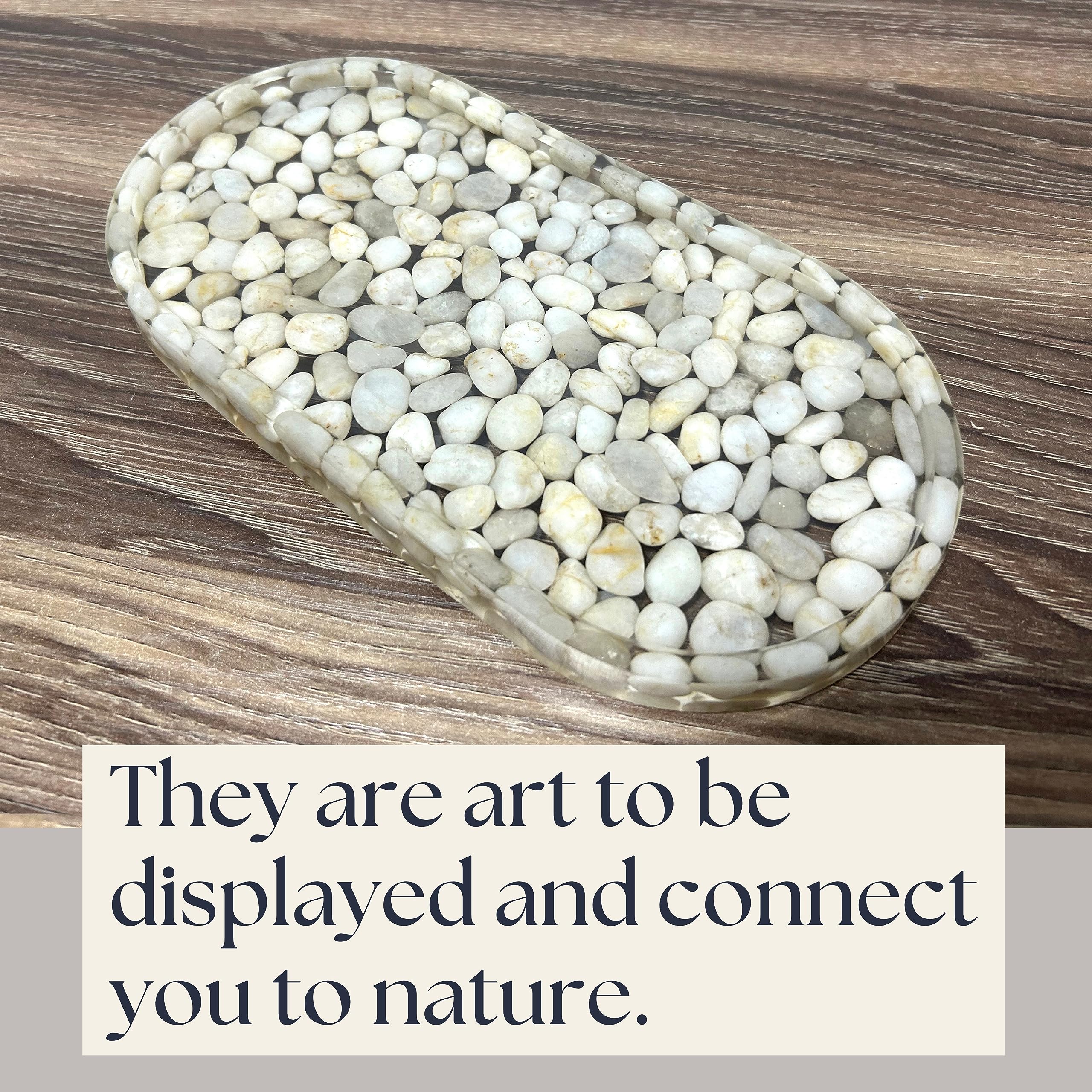 Natural Stone Pebbles Bathroom Tray for Counter Vanity Tray Kitchen Soap Tray