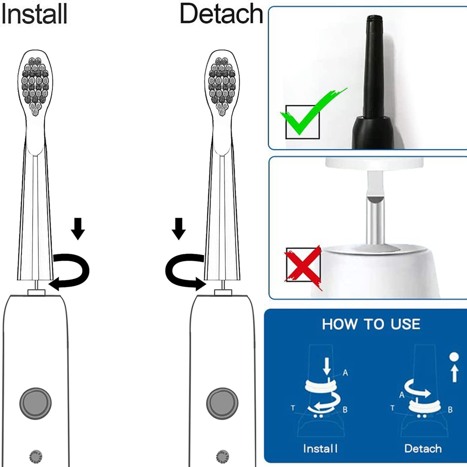 Toothbrush Heads for FairyWill, Replacement Brush Heads for Fairy Will, Electric Toothbrush Replacement Heads for Fairywill FW-507/508/551/515/917/959, FW-D1/D3/D7/D8