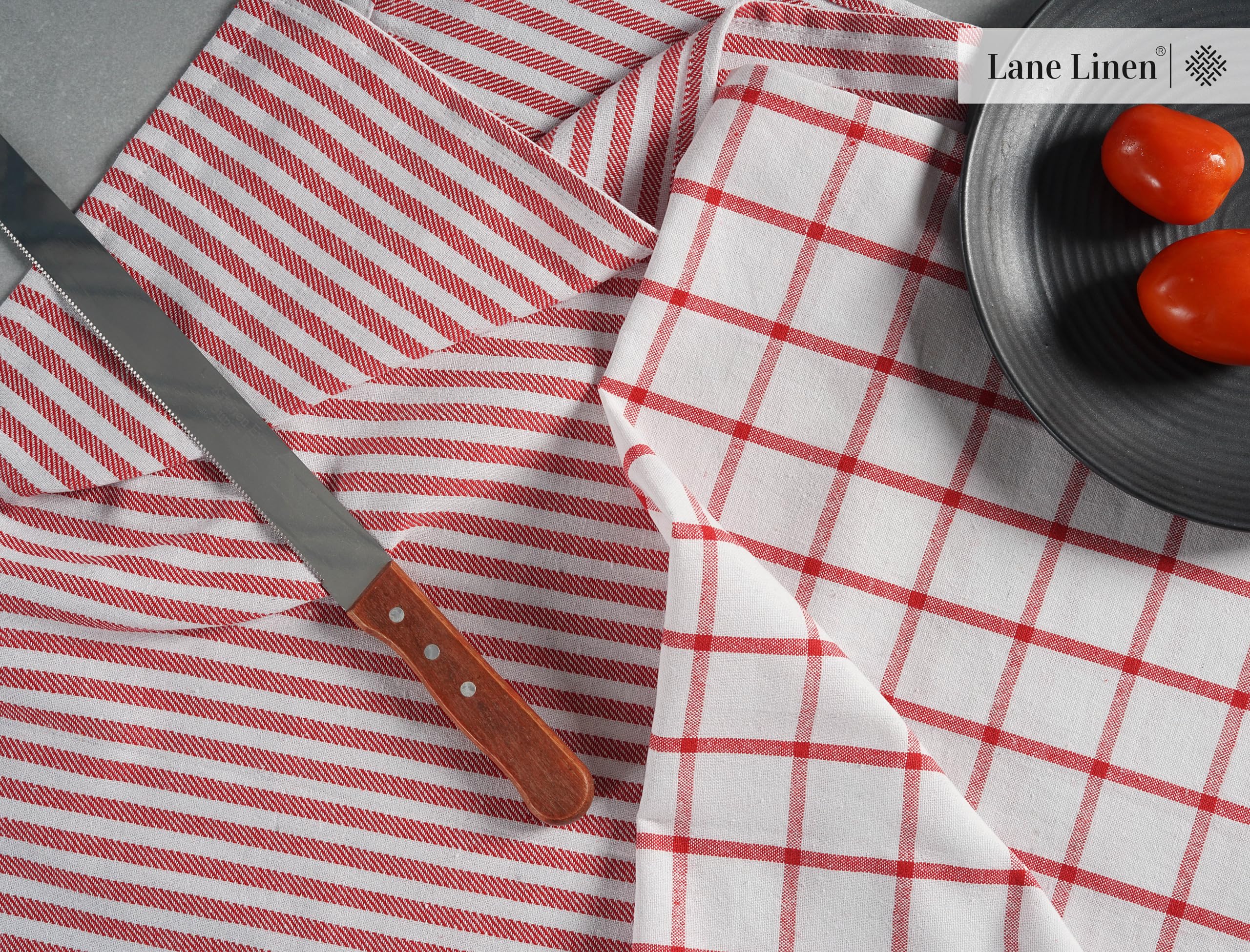 LANE LINEN Kitchen Towels Set - Pack of 6 100% Cotton Dish Towels for Drying Dishes, 18βx 28β, Kitchen Hand Towels, Absorbent Tea Towels, Premium Dish Towels for Kitchen, Quick Drying - Red