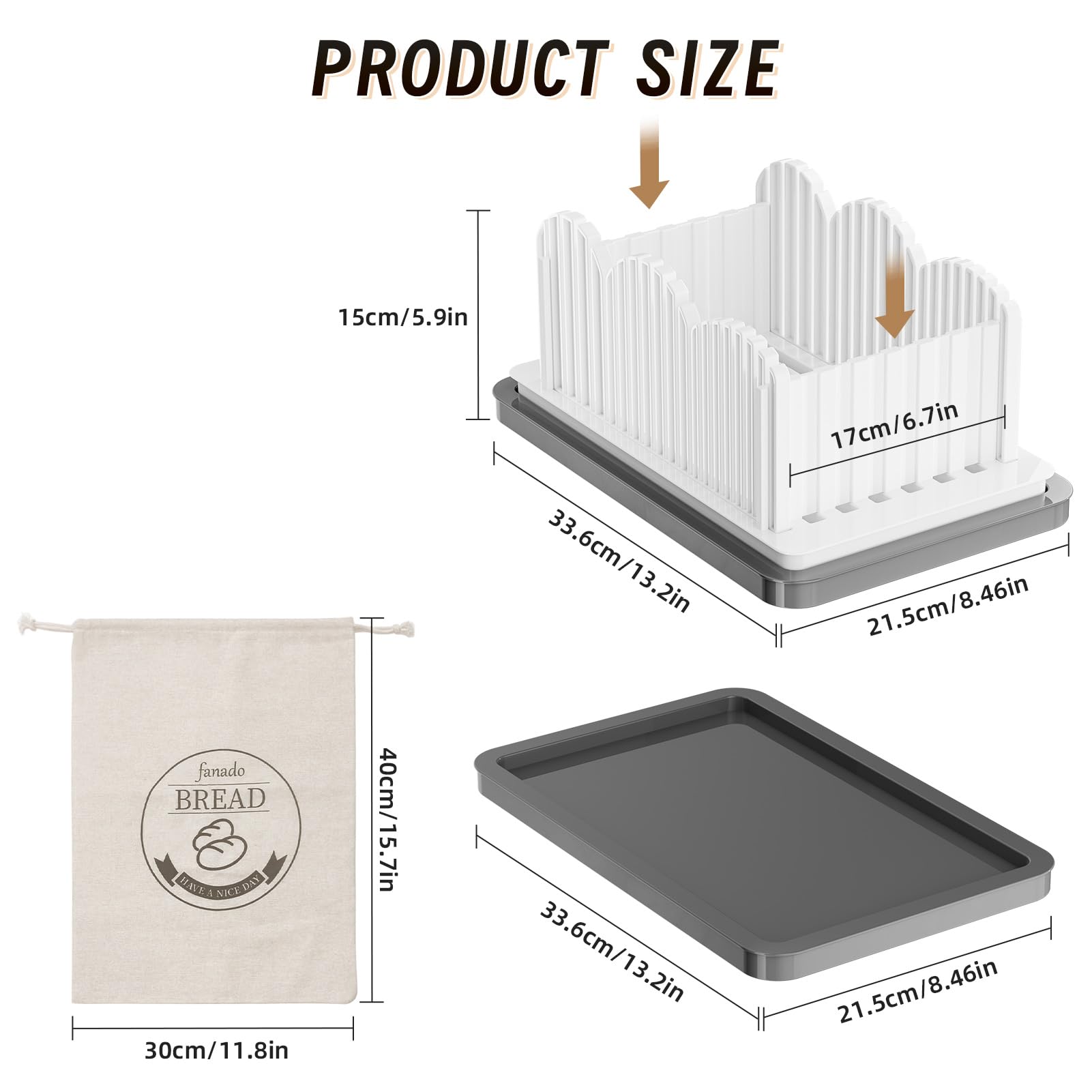 Upgrade Bread Slicer for Homemade Bread + Bread Bag, 3 Alternatives Slice Thickness Bread Slicing Cutting Guide with Crumb Tray, Adjustable Width Length Suitability for Homemade Bread, Sandwich, Cake