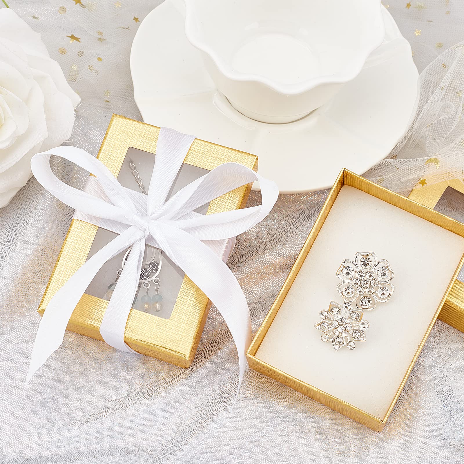 NBEADS 24 Pcs 3.54"x2.55"x1.1"Gift Presentation Boxes with Padding Inside, Golden Nail Packaging Boxes Necklace Boxes Bulk for Christmas Necklaces Earrings Rings Bracelets