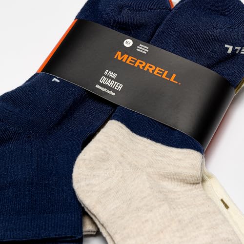 Merrell Unisex-Adult's Recycled Cushioned Socks Pack-Hiking Arch Support & Moisture Management, Ankle-Navy Assorted (6 Pairs), M/L (Men's 9.5-12 / Women's 10-13)