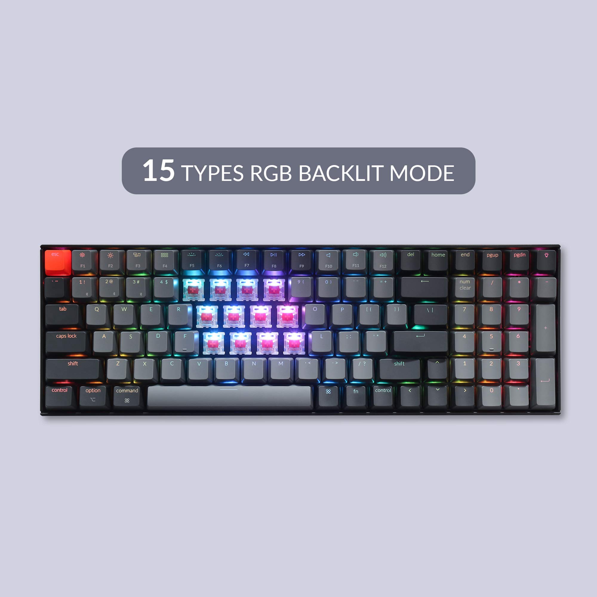 Keychron K4 96% Layout 100 Keys Wireless Bluetooth 5.1/Wired USB Mechanical Gaming Keyboard with Gateron G Pro Brown Switch RGB Backlight N-Key Rollover for Mac Windows PC-Version 2