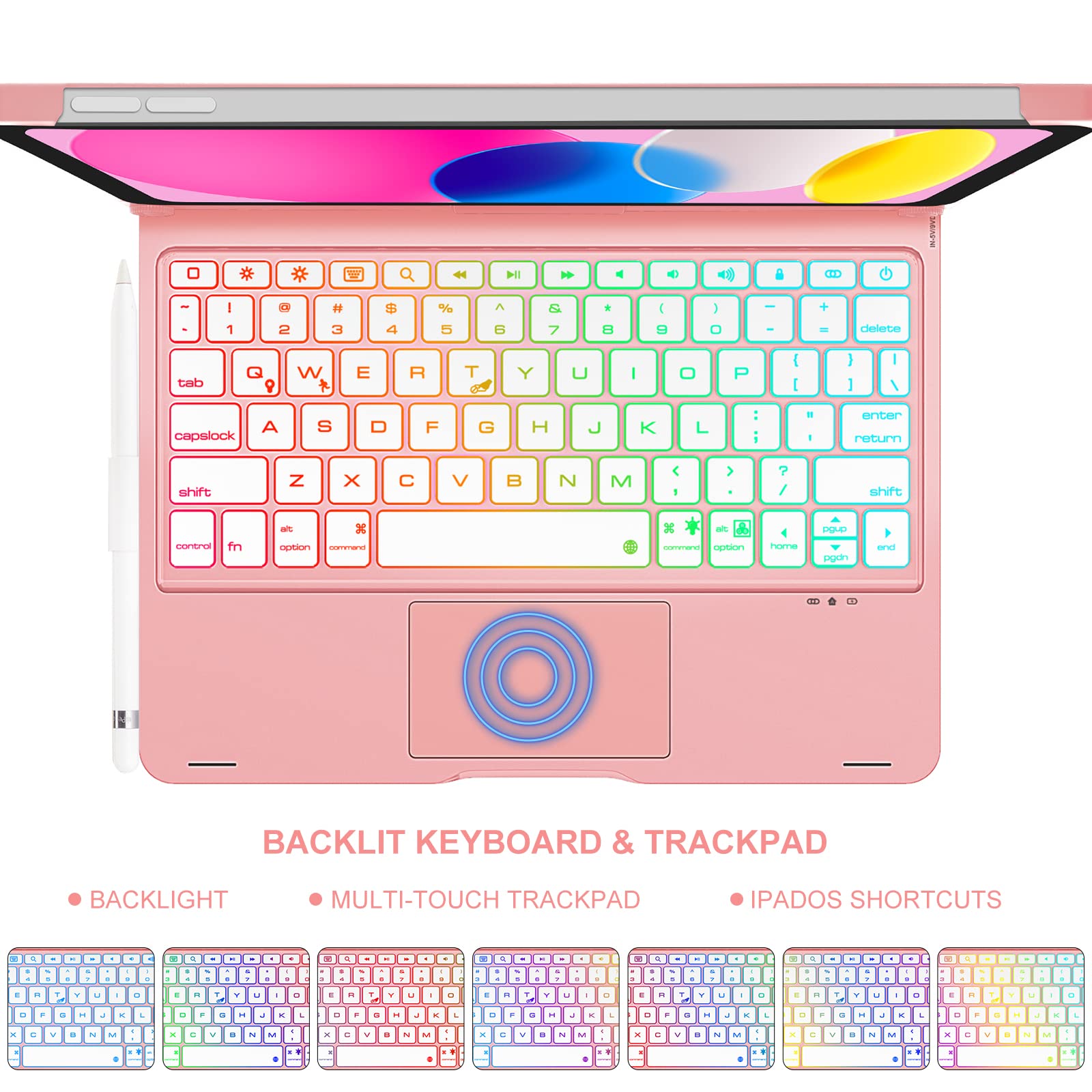 Touchpad Keyboard Case for iPad 10th Generation 10.9" 2022 - Multi-Touch Trackpad,7 Color Backlit, 360°Rotatable Smart Case with Touchpad Keyboard for iPad 10.9 inch 10th Gen 2022 – Rose Gold