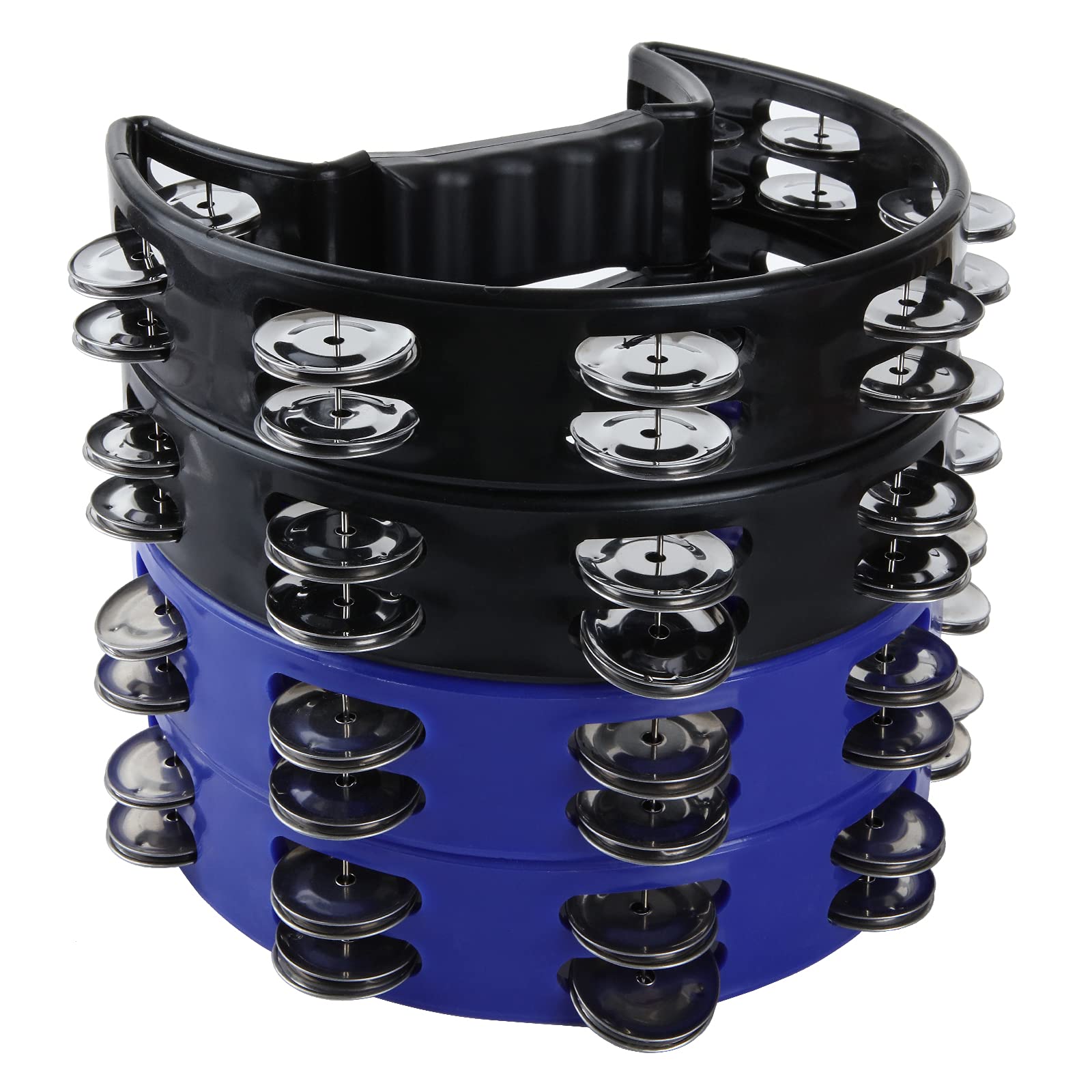 LTGO EOEXN 4 Pack Half Moon Tambourine for Adults Tamborines Musical Instrument Percussion Instruments Tambourine Double Row Plastic Music Rhythm Tambourine for KTV Party（2 Black, 2 Blue）