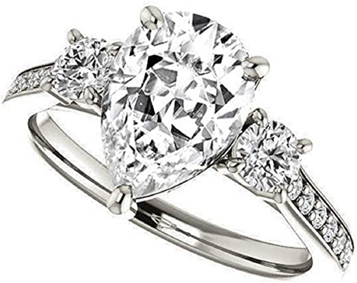 Sparkx Diamond 2.50 CT Colorless Pear Shaped Moissanite Engagement Ring, Side Stone Wedding Ring Set, Bridle Ring Set, 925 Sterling Silver Gift For Her (5.5)