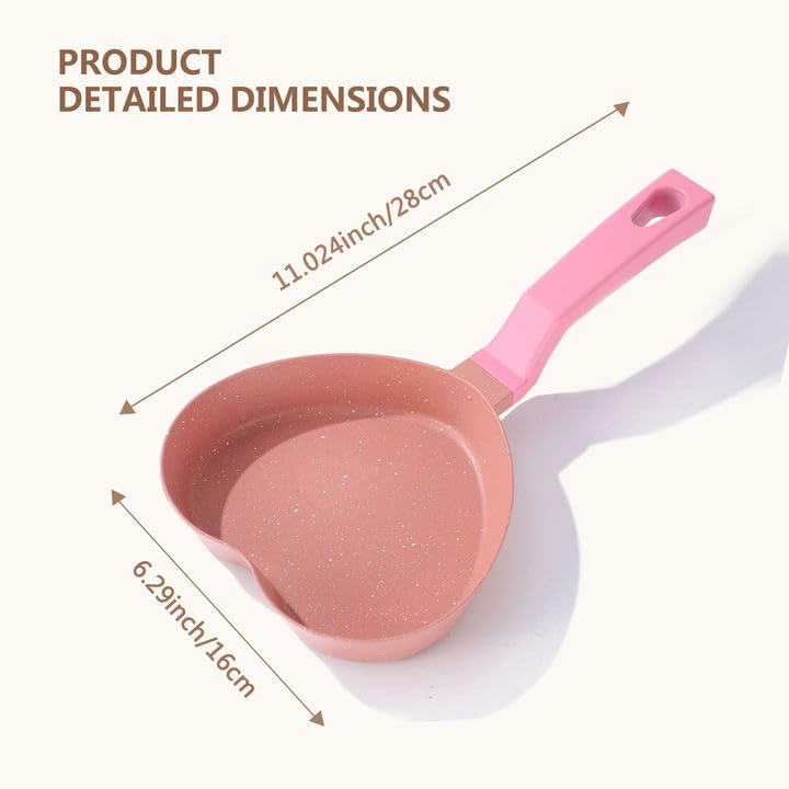 Unoschrim Mini Nonstick Egg Pan, Small Frying Pan with Unique Heart-shaped, One Egg Frying Pan with Granite Coating, Multi-functional Frying Pan for Cooking Eggs, Pancake, Sausages and Burgers, Pink