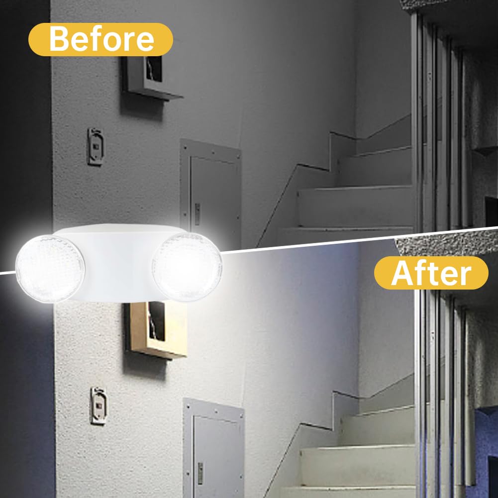 YBENWL LED Emergency Light, Two Head Adjustable Commercial Emergency Lights Hardwired Exit Lighting Fixtures, 200lm Plug in LED Bulb for Business Home Emergency