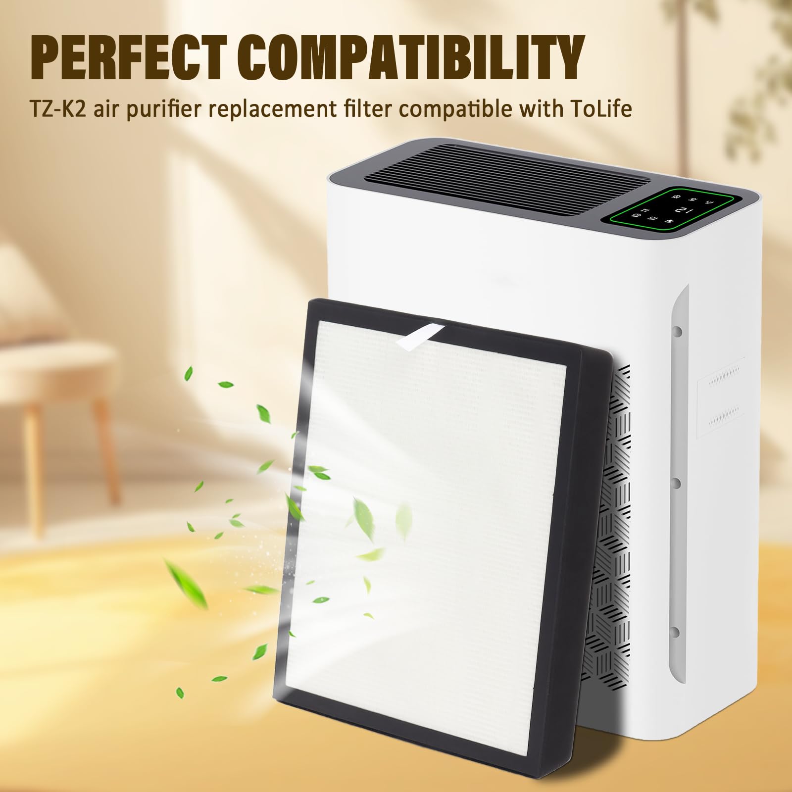 Zejoot TZ-K2 Air Purifier Replacement Filter Compatible with ToLife, H13 Grade True Hepa filter＋Activated Carbon＋Pre Filter, 3-in-1filter for Home 2pc