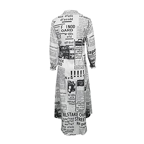 Pinkpaopao Women Button Down Loose Dress Turn Down Neck Long Sleeve Pattern Printing Shirt Maxi Dress