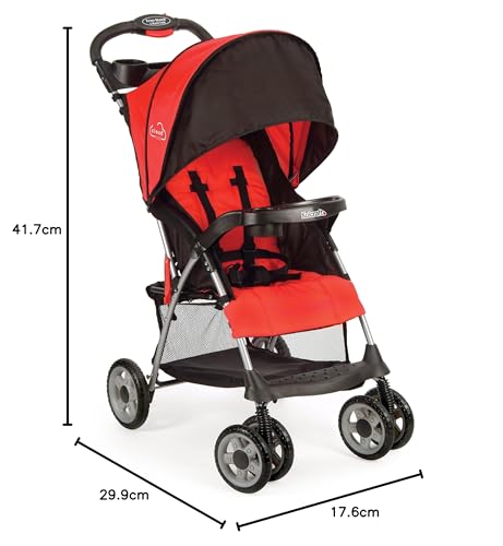 Kolcraft Cloud Plus Lightweight Easy Fold Compact Toddler Stroller and Baby Stroller for Travel, Large Storage Basket, Multi-Position Recline, Convenient One-hand Fold, 13 lbs - Fire Red