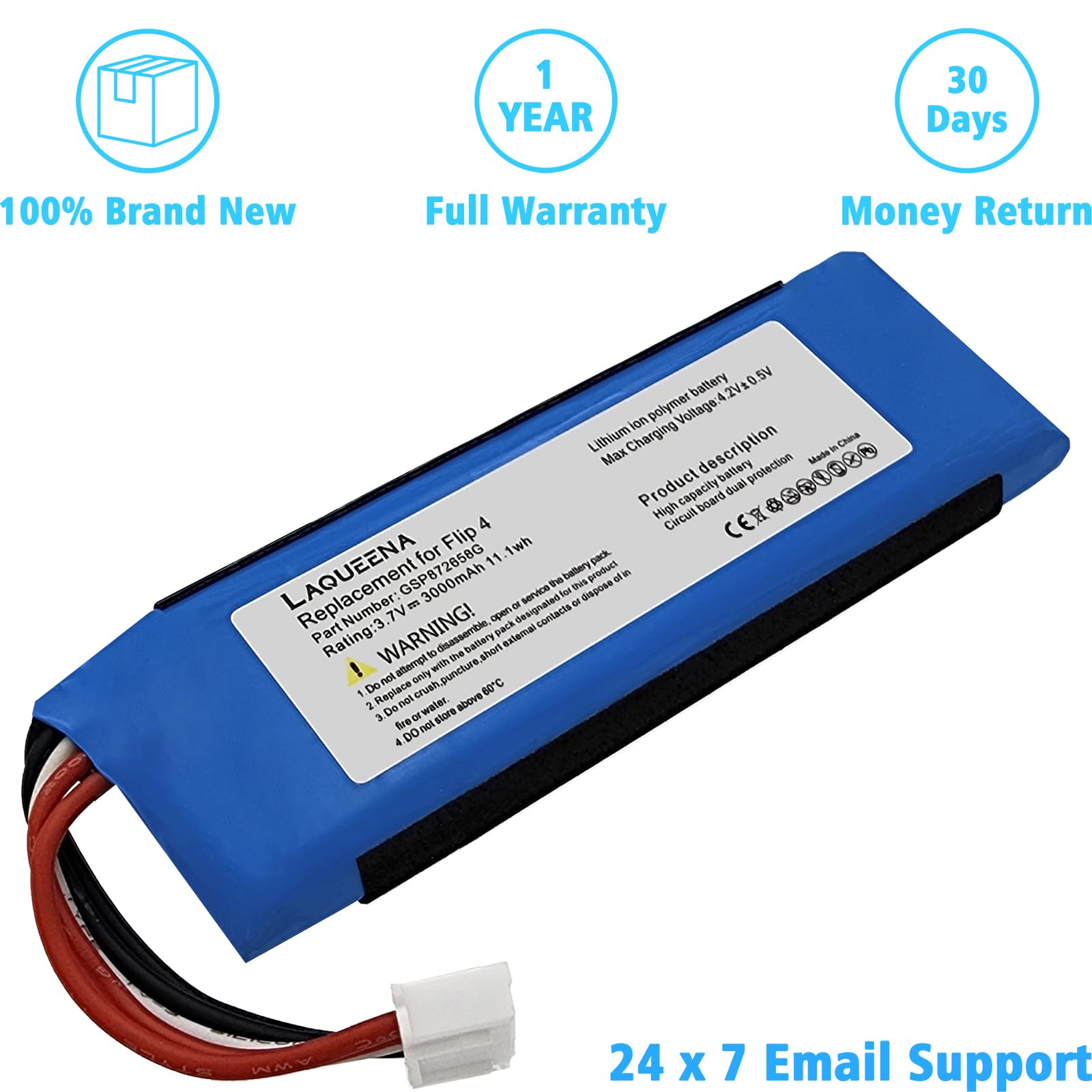 LAQUEENA GSP872658G 4000mAh Battery Compatible with JBL Flip 4, Flip 4 Special Edition Waterproof Bluetooth Speaker with Tools Battery Part NO Flip4 GSP872693 01 3.7V