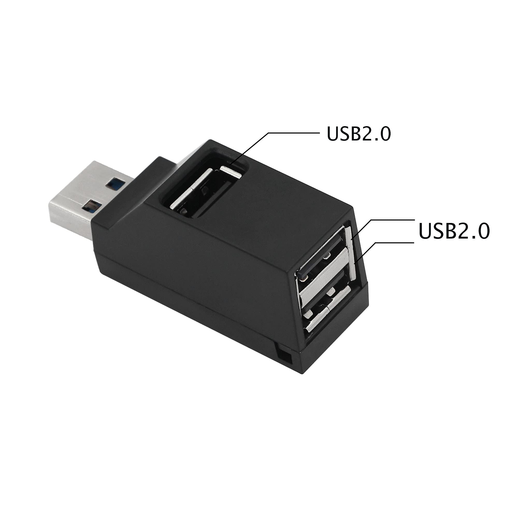 SHANFEILU USB Hub 90 Degree Splitter 3 Port USB 2.0 Adapter Portable Powered Data USB Hub High Speed Transfer for PC Laptop USB Flash Drive Black