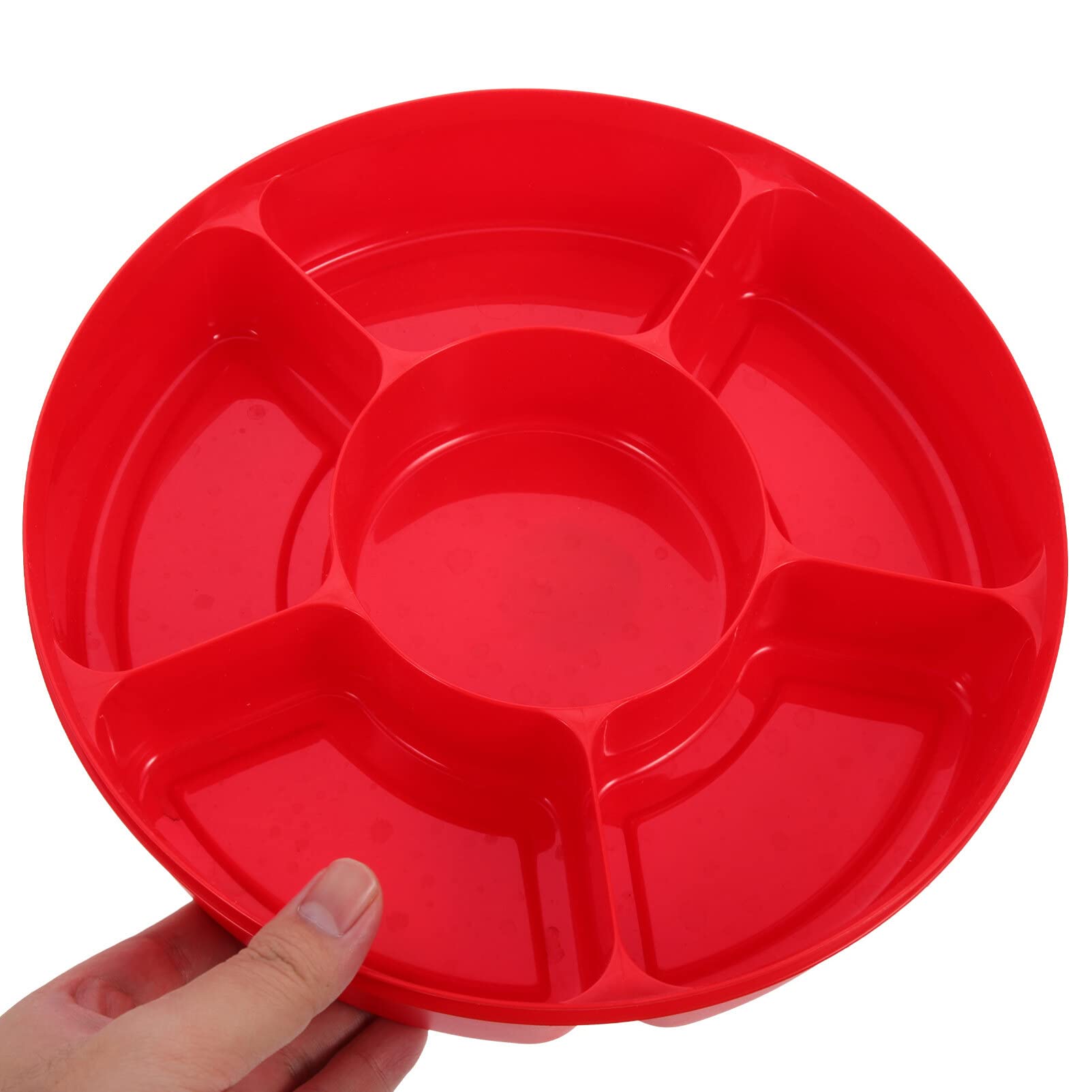 Operitacx Snack Serving Tray 6 Compartment Divided Candy Plate with Lid Nut Plate Appetizer Tray Decorative Candy Containers For Festival Gift Party Red (10x2.1 inch)