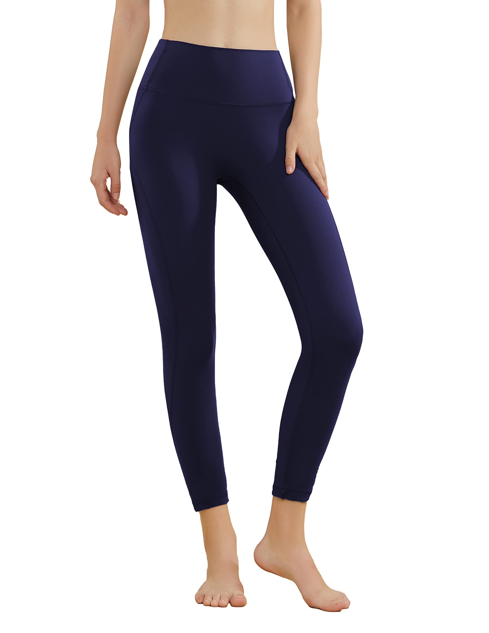 Mipaws Seamless High Waisted Yoga Pants with Pockets 7/8 No Front Seam Buttery Soft Workout Leggings for Women 25 Inches (S, Navy)