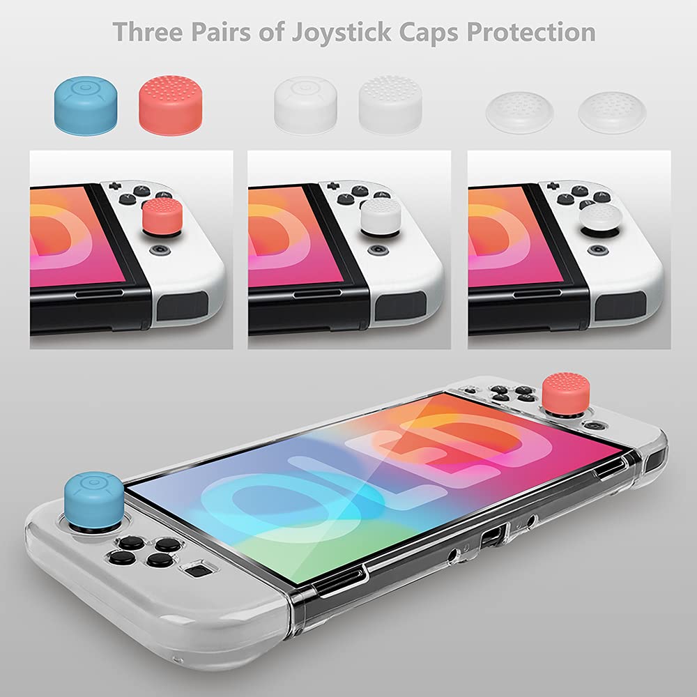 omarando TPU Case Cover Accessories Kit for Nintendo Switch (OLED Model),Shoulder Bag for Switch,with Tempered Glass Screen Protector,Thumb Grip Caps .Mini Travel playstand (Black)