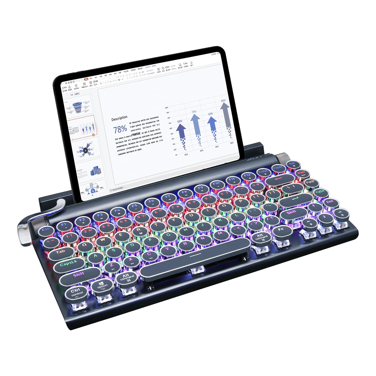 RAZEAK Typewriter Keyboard Wireless, Retro Keyboard Typewriter Style Mechanical Switches Multi Devices Connection for iPad/Mac/PC/Tablet Upgraded USB-C Interface (Leather Black)