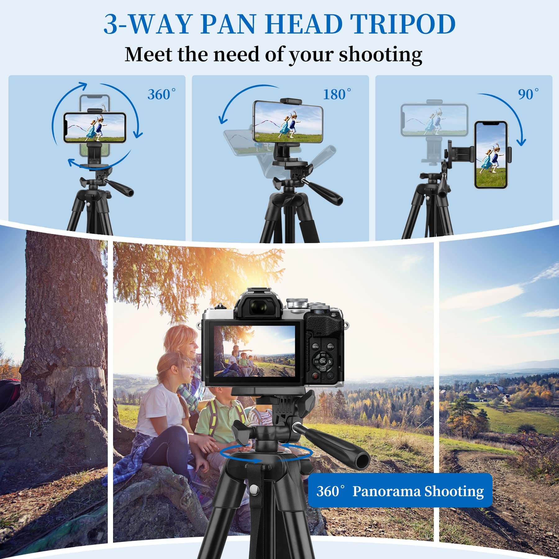 Tripod for Camera, 63 inch Tall Camera tripod stand, Lightweight Cell Phone Tripod Stand with Remote, Compatible with iPhone/Android/Camera, Perfect for Video Recording/Selfies/Live Stream/Vlogging