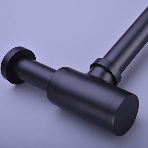 TRUSTMI Bottle P Trap Brass Round 1 1/4 Inch Decorative P-Trap, Adjustable Bathroom Basin Sink Waste Drain Kit, Wall Drainage, Matte Black