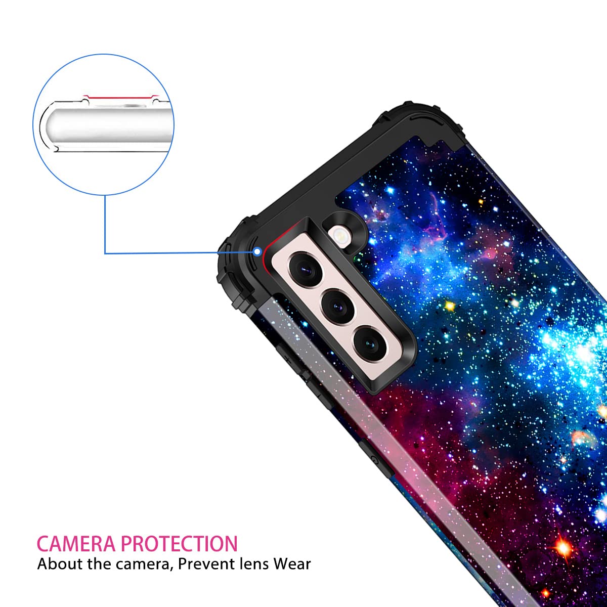 Miqala for Galaxy S22 5G Case,Shiny in The Dark Three Layer Heavy Duty Shockproof Hard Plastic Bumper +Soft Silicone Rubber Protective Case for Samsung Galaxy S22 5G Case,Blue Sky