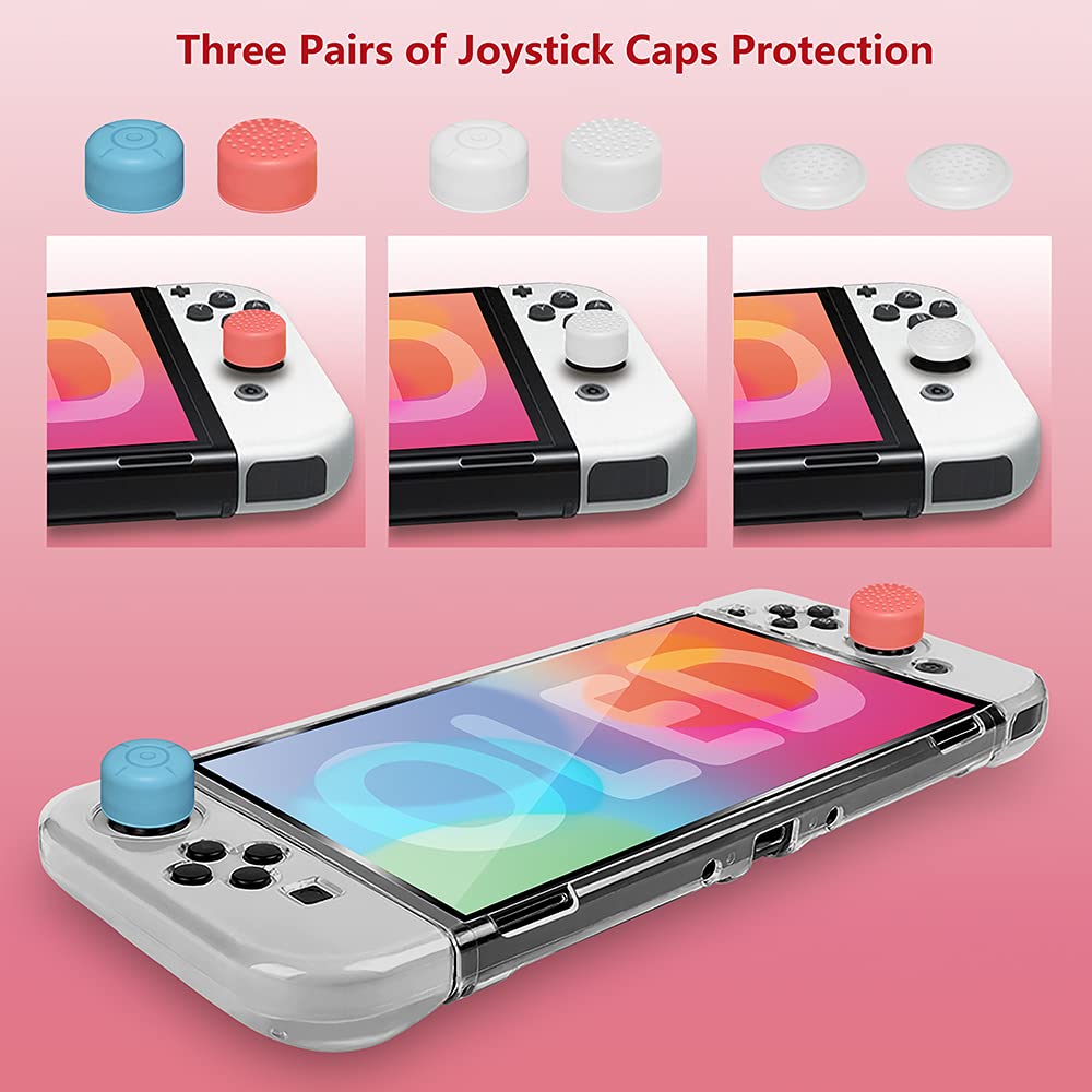 omrando Hard Carrying Case Compatible with Nintendo Switch (OLED model) and Nintendo Switch,with Playing Stand, Tempered Film for Switch and OLED,Switch Accessories (Black-Red)