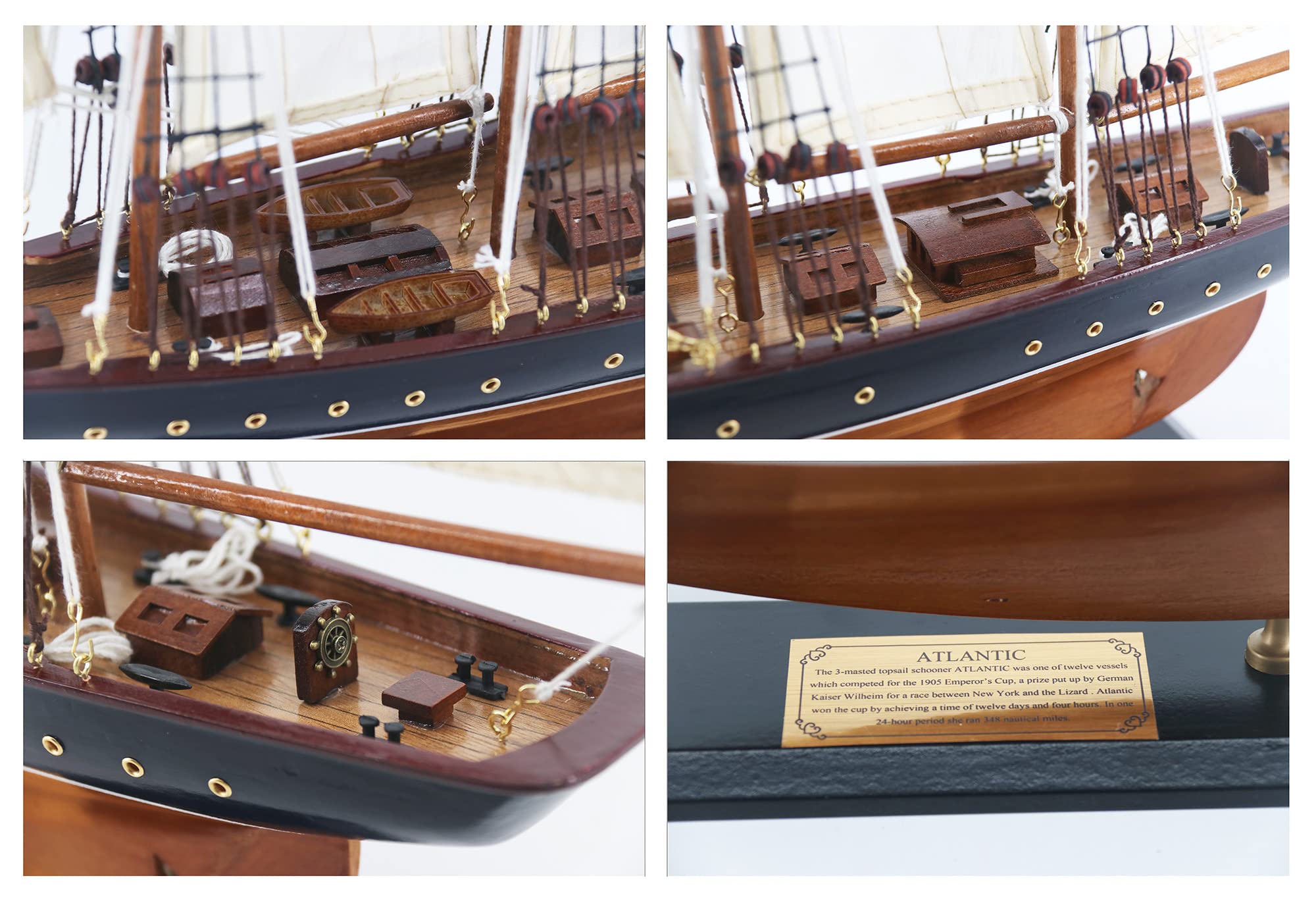 NAUTIMALL 25" Wooden Sailboat Model Sailing Yacht Atlantic Schooner Ship Scale Replica Nautical Home Decor Display Collection Watercraft