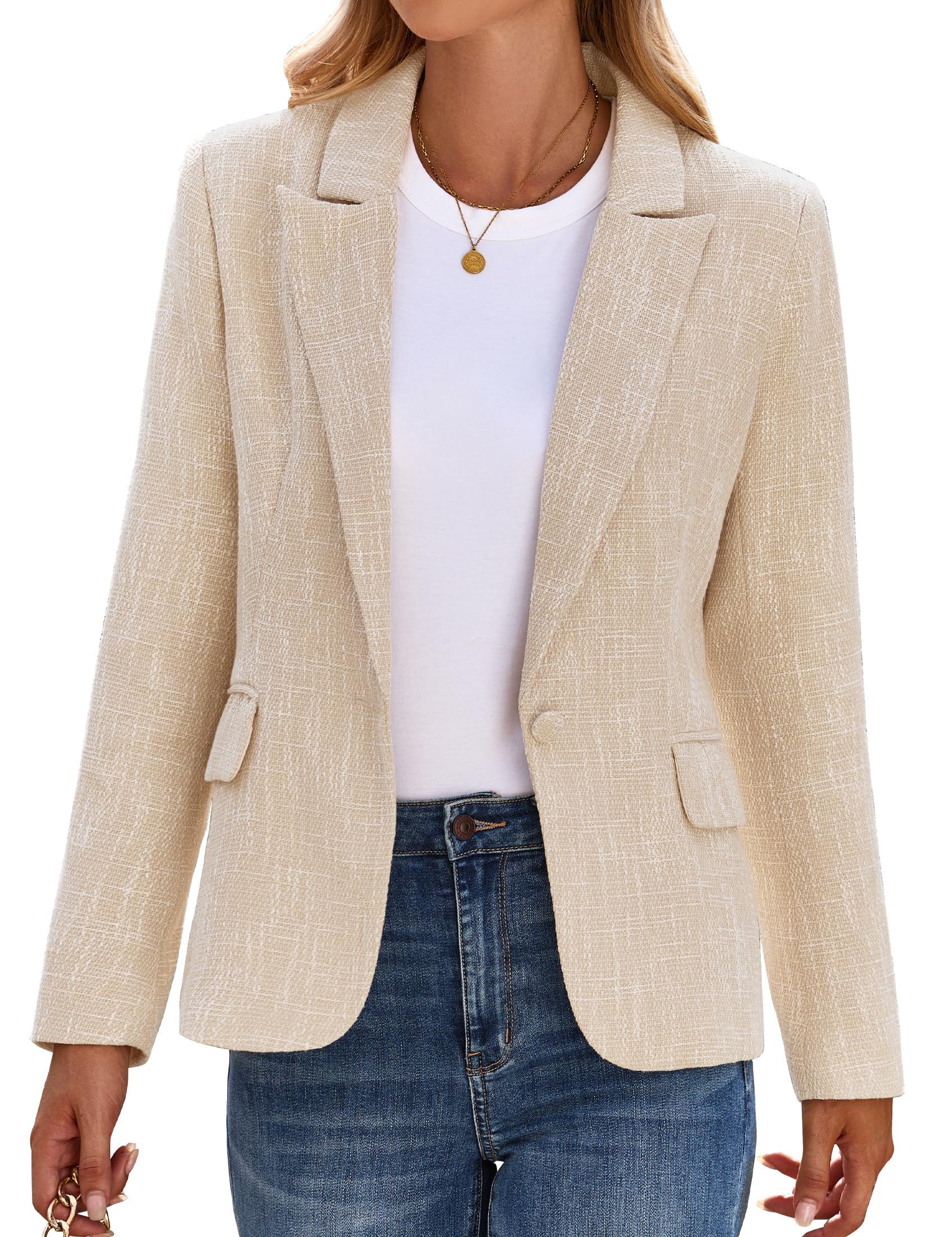 luvamia Tweed Blazers for Women Business Casual Dressy Blazer Jacket Blazers for Women Business Casual Women Blazers for Work Professional Work Clothes for Women Beige Size Small Fits Size 4 / Size 6