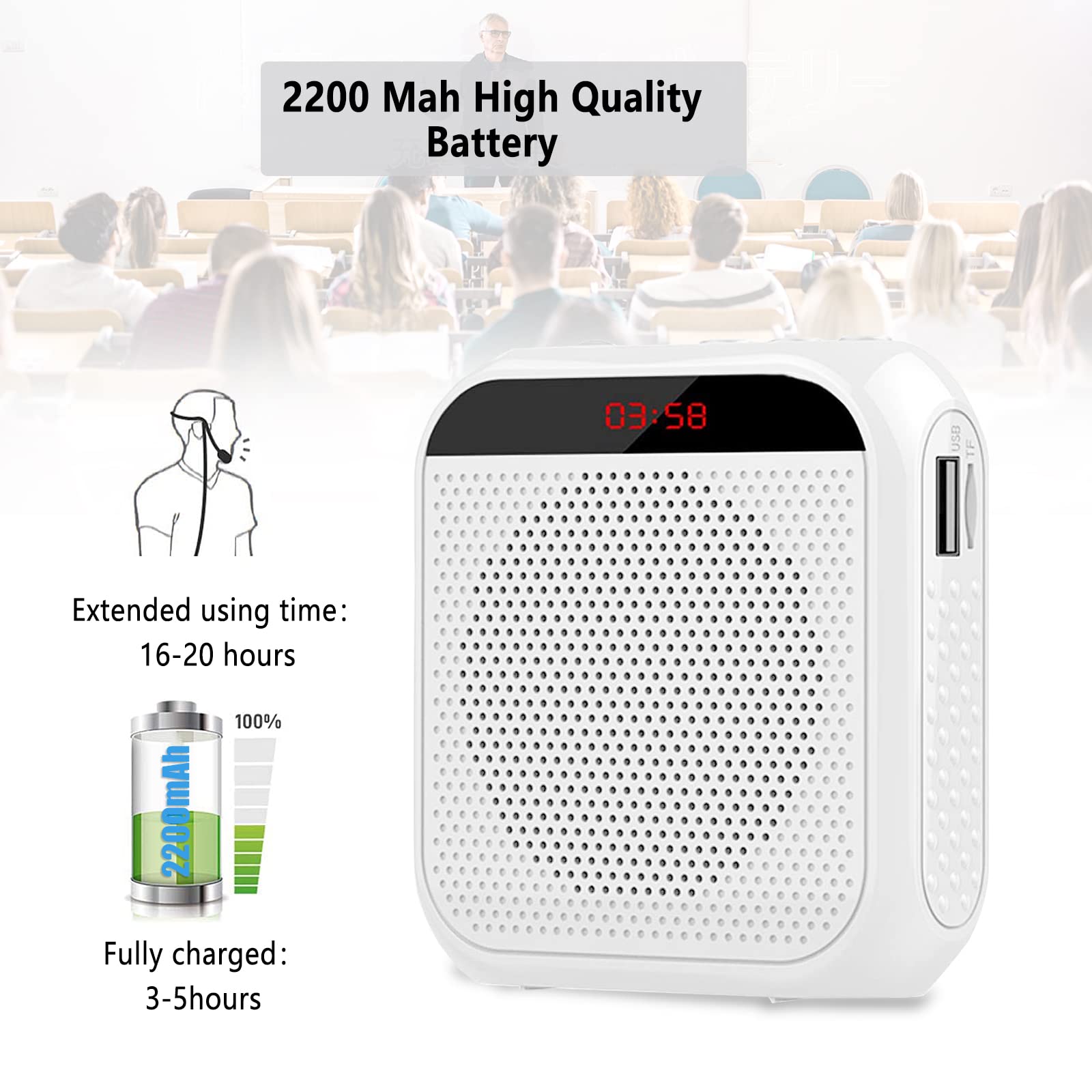 Qulable Voice Amplifier for Teachers Portable Amplifier, Rechargeable Teacher Microphone, Mini Amplifier System, Classroom Microphone Outdoor Loudspeaker for Teachers/Metting/Tour Guide