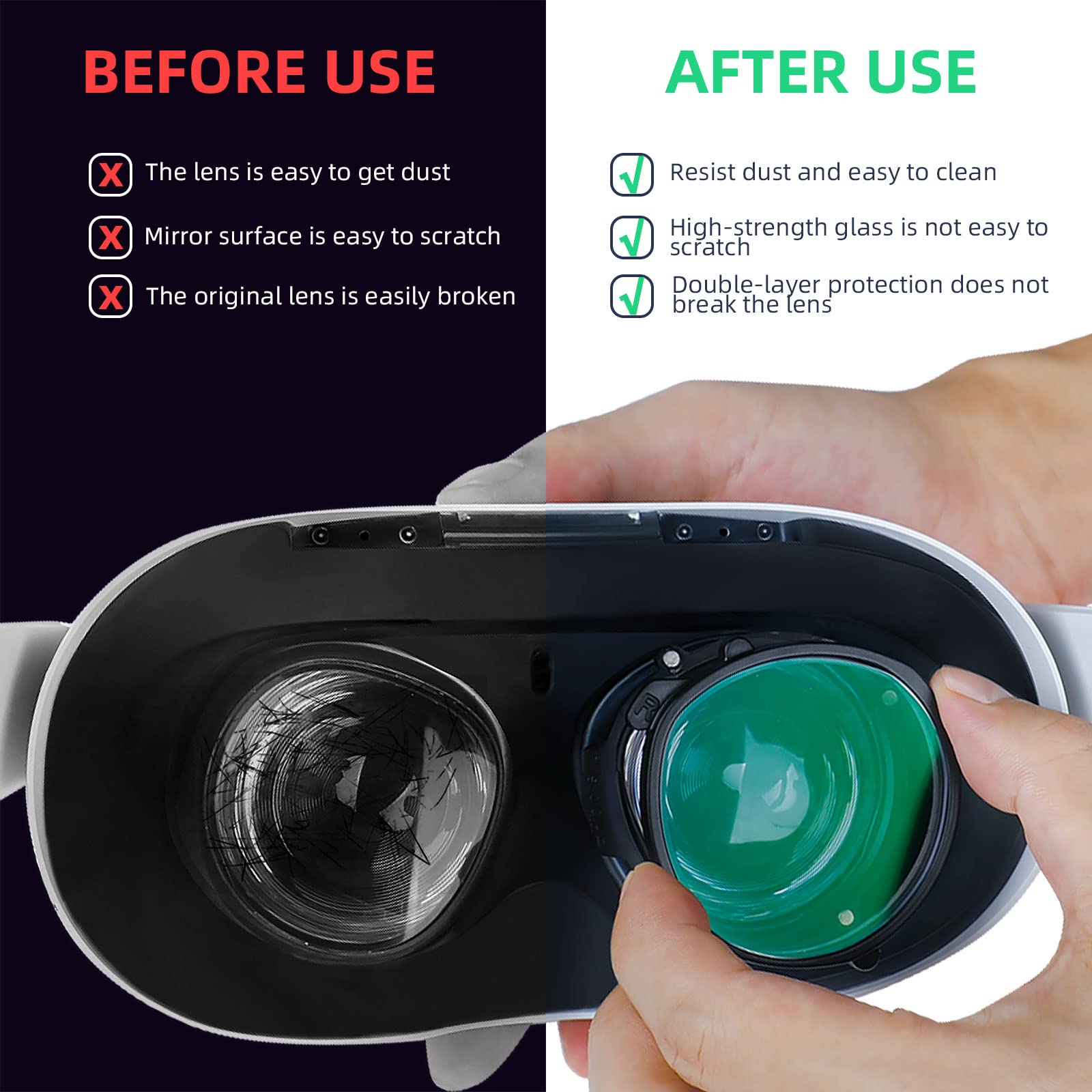RCGEEK Myopia Glasses Lenses for Oculus Quest 2, VR Lens Insert for Oculus Quest 2, Double Protection & Easy to Install Vision Correction Lenses (Protective Lense)