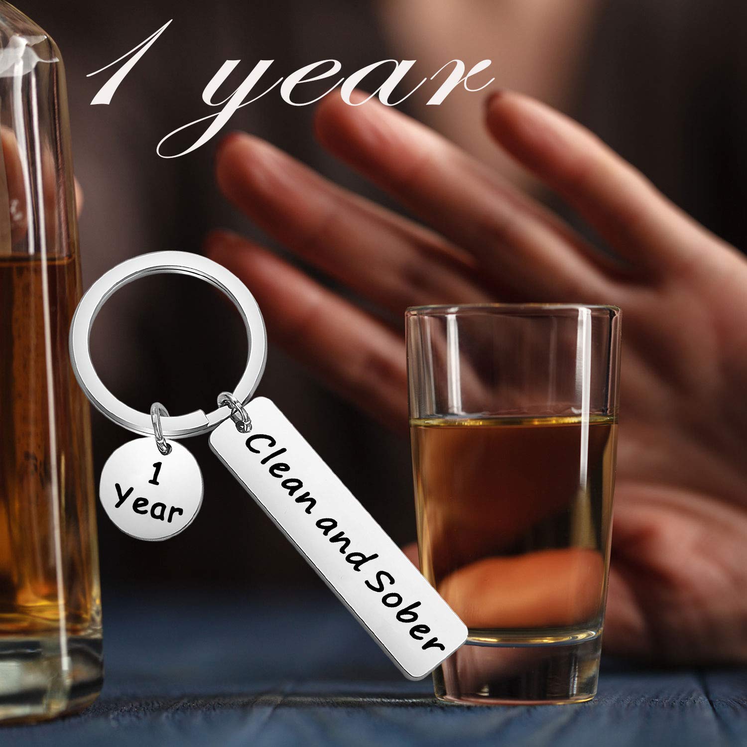 MAOFAED Sobriety Anniversary Keychain Sobriety Gift AA NA Recovery Jewelry Clean And Sober Encouragement Gift (clean sober 1year)