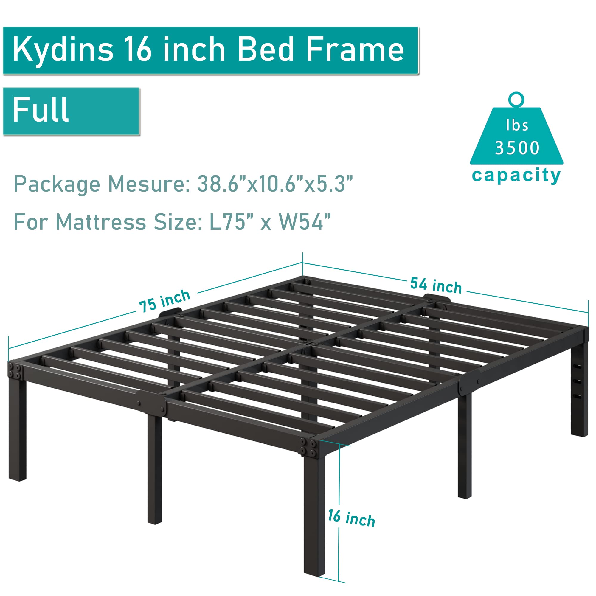 Kydins Full Bed Frame with Headboard Compatible Storage No Box Spring Needed Size Black Heavy Duty Metal Platform Bedframe No Box Spring Needed 18 Inch High