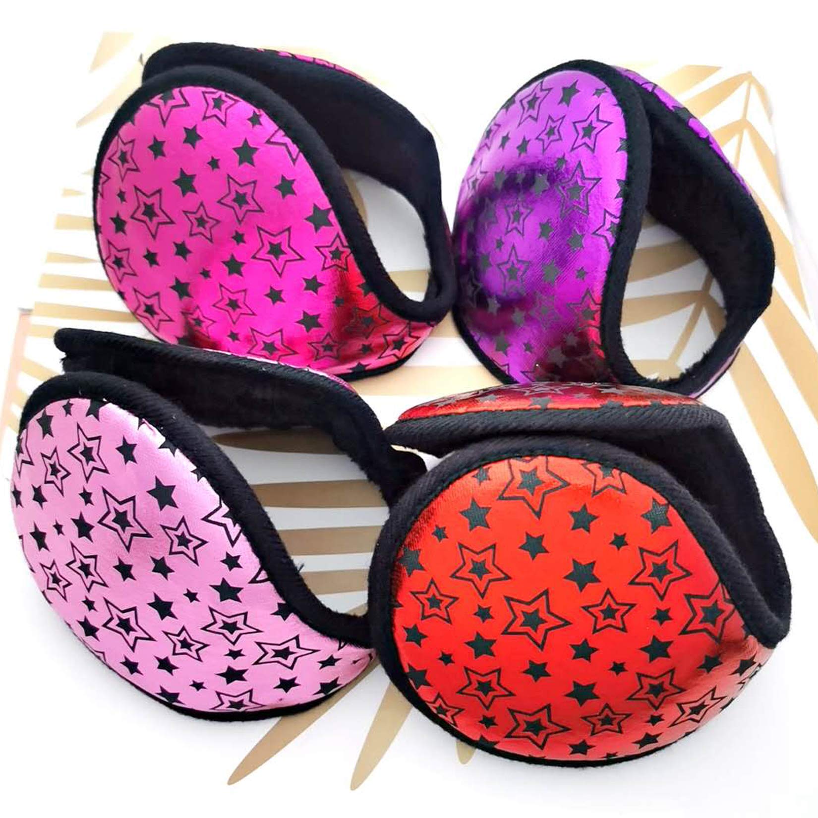 luckkyme 4 Pack Multicolor Winter Outdoor Sports Snowboarding Windproof Plush EarMuffs Unisex Earmuffs (Star Color)