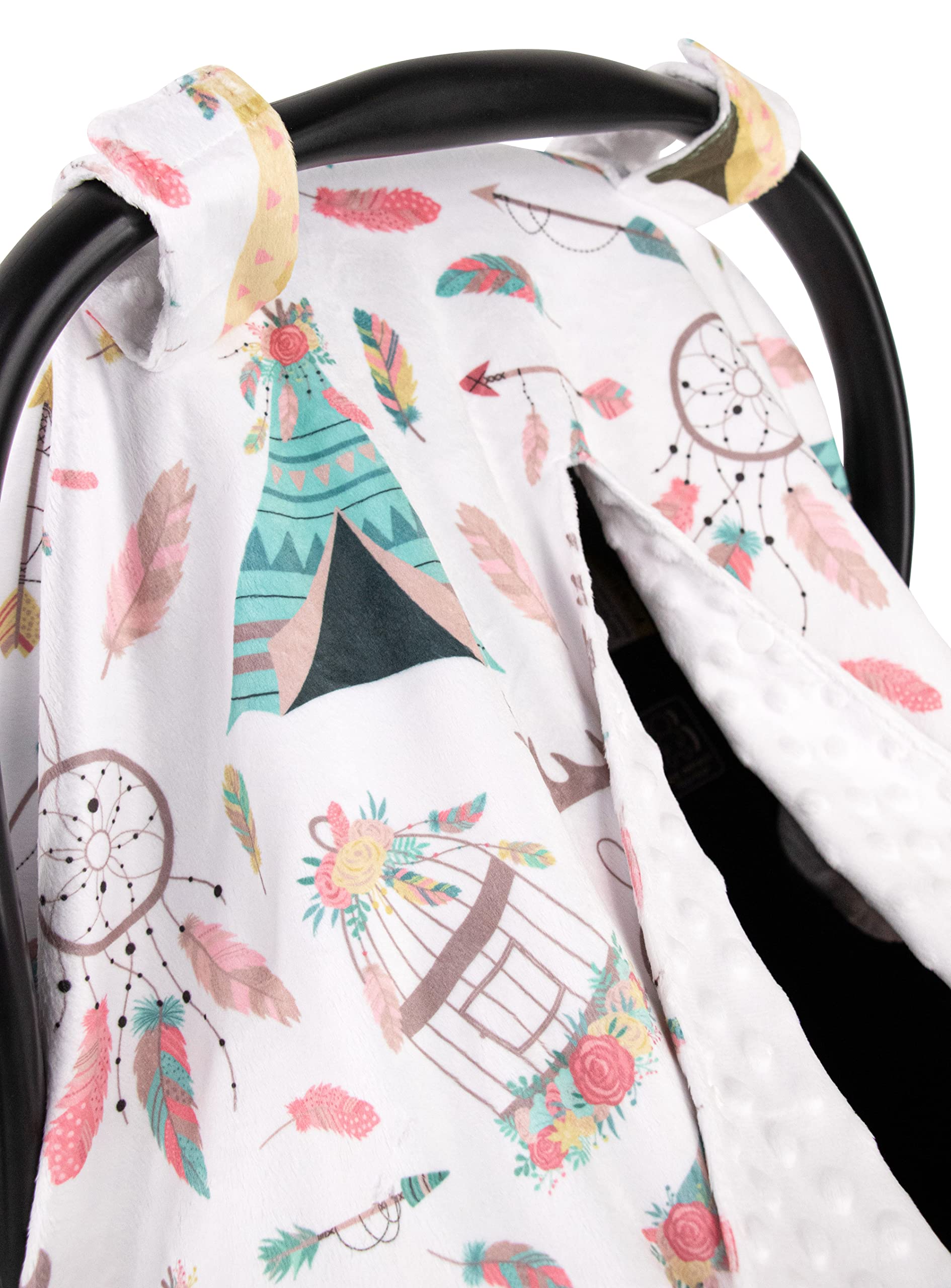 Top Tots Deluxe Minky Baby Car Seat Cover - Owls and Arrows, 40 x 29 Inch Peach