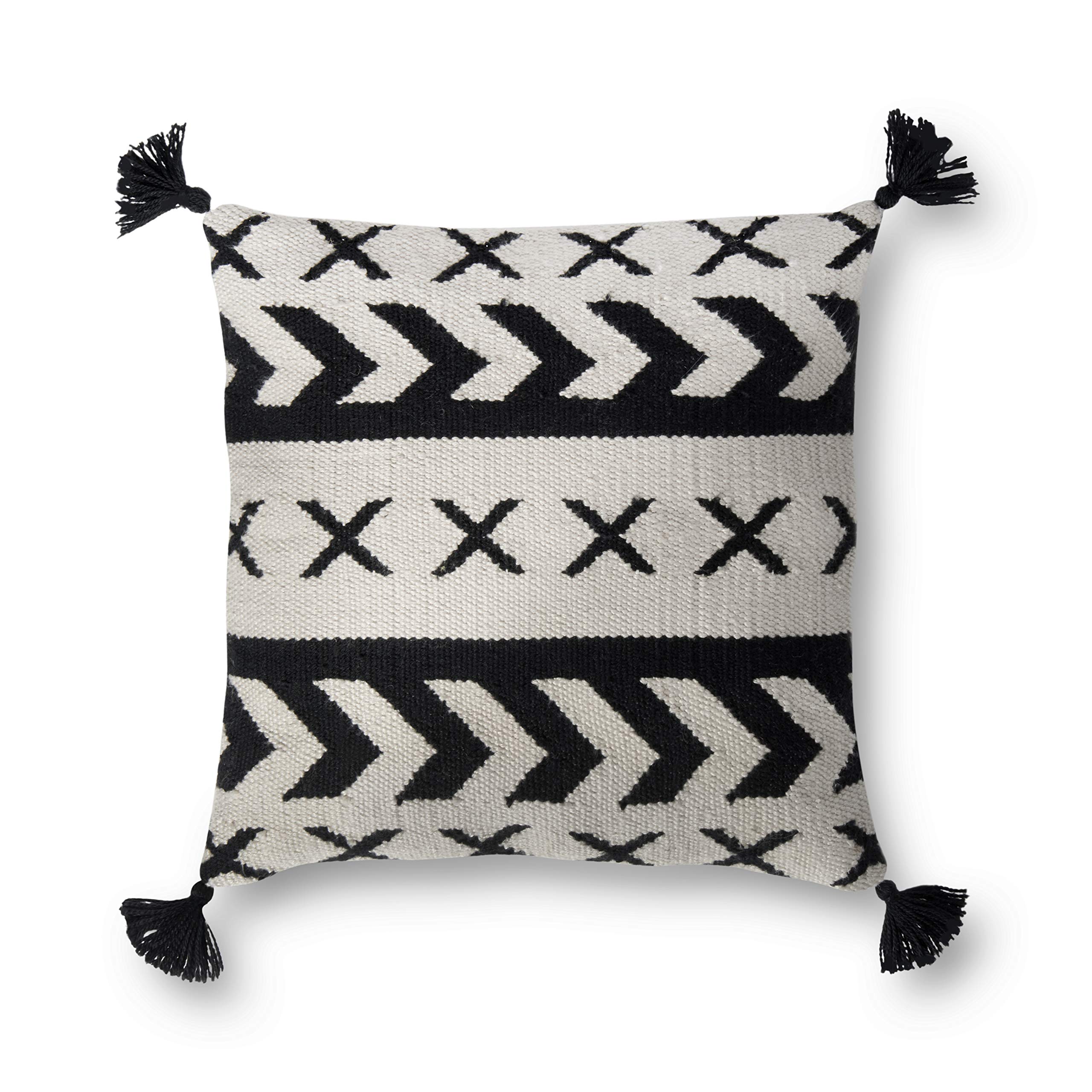 Loloi DSET Black/Ivory Decorative Accent Pillow, 18" x 18" Cover W/Down, TealMulti