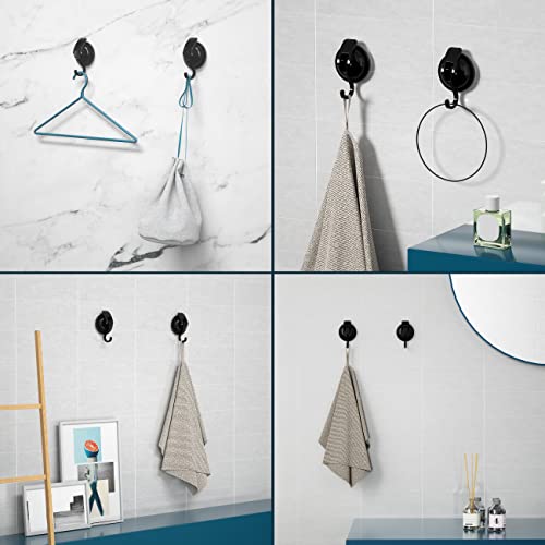 SOCONT Suction Cup Hooks for Shower, Heavy Duty Vacuum Shower Hooks for Inside Shower, Matte Black-Plated Plished Super Suction for Kitchen Bathroom Restroom, 2 Pack