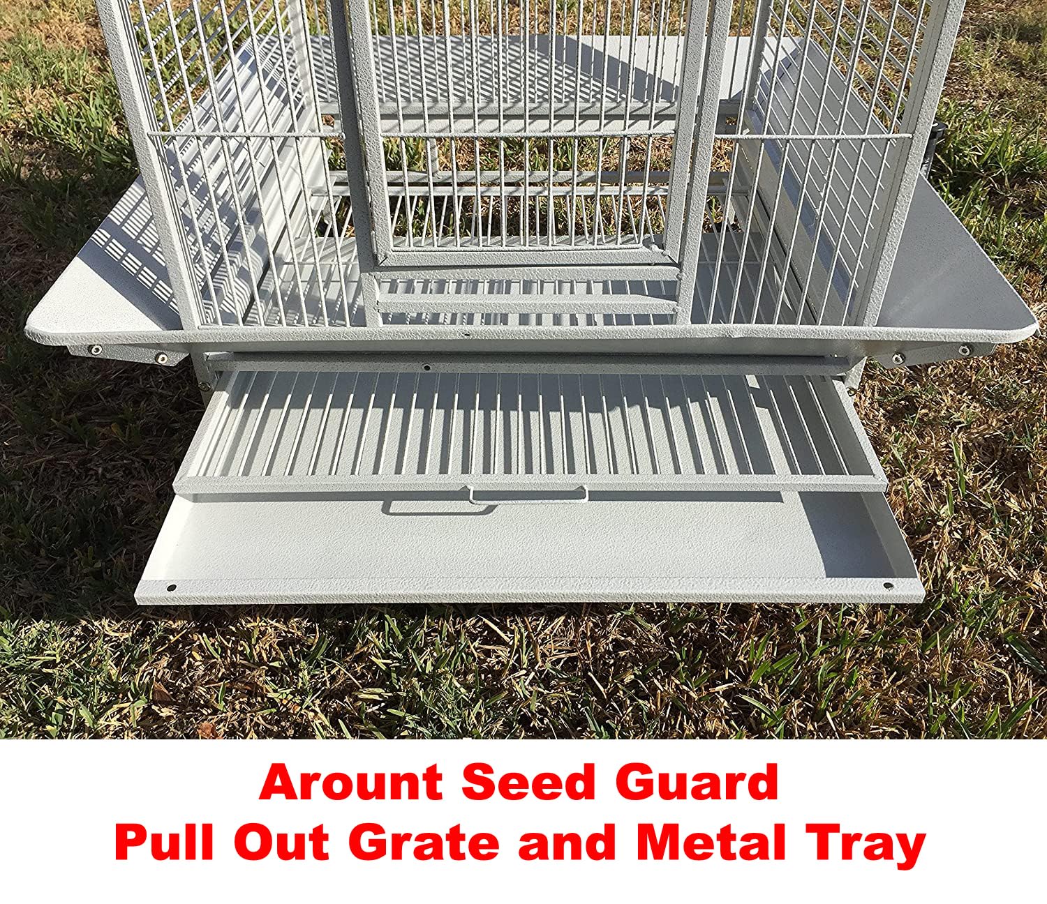 Large Elegance Wrought Iron Bird Parrot Stand Perch Cage Double Ladders Open/Close Play Top, Include Seed Guard (30.5" x 29.5" x 65"H, Black Vein)